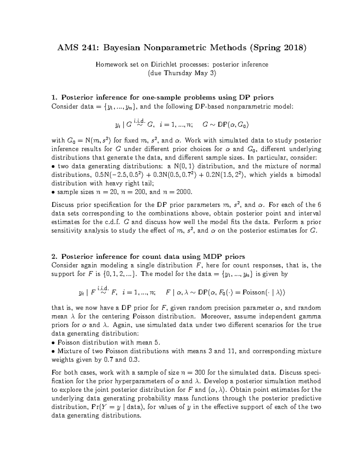 Hwk2 Ams241 Bayesian Nonparametric Methods Ams 241 Bayesian