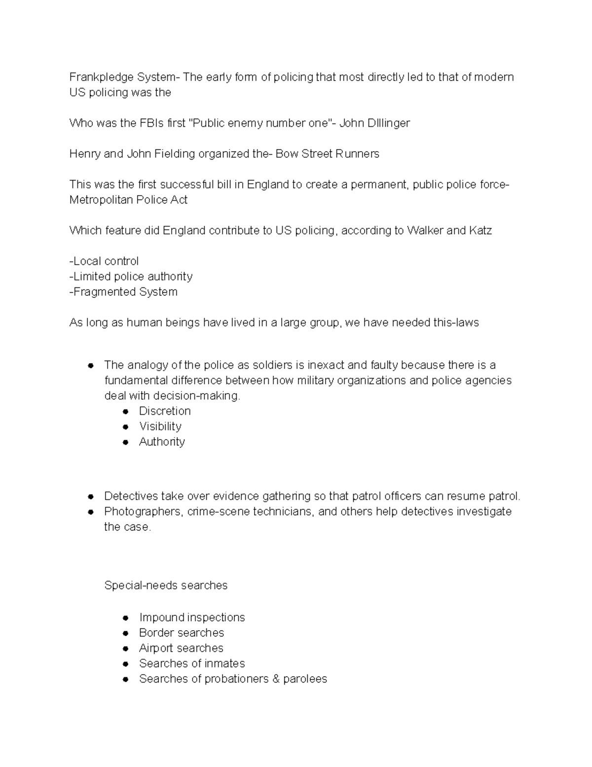 Cjs 100 exam 2 studyguide - Frankpledge System- The early form of ...