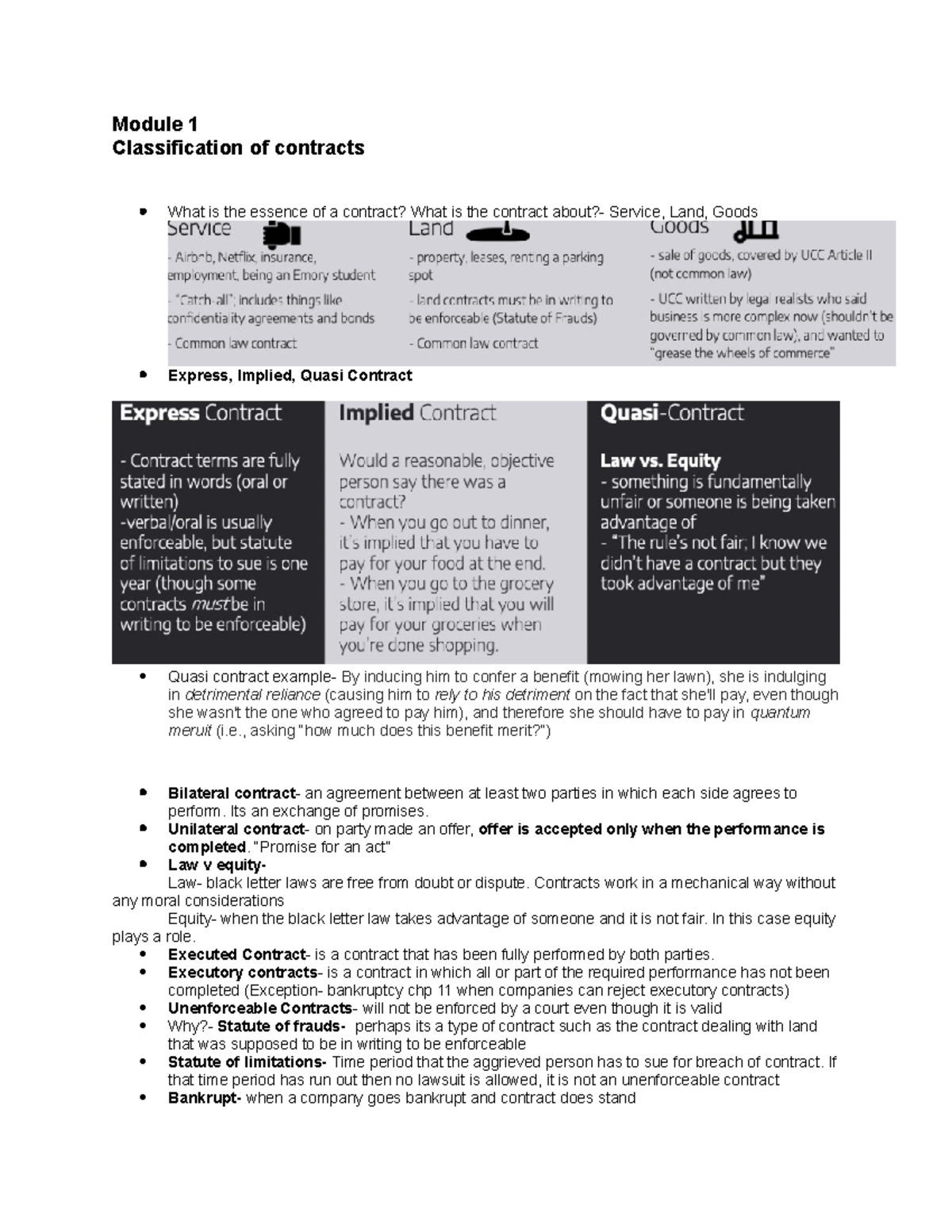 Classification of contracts - Module 1 Classification of contracts What ...