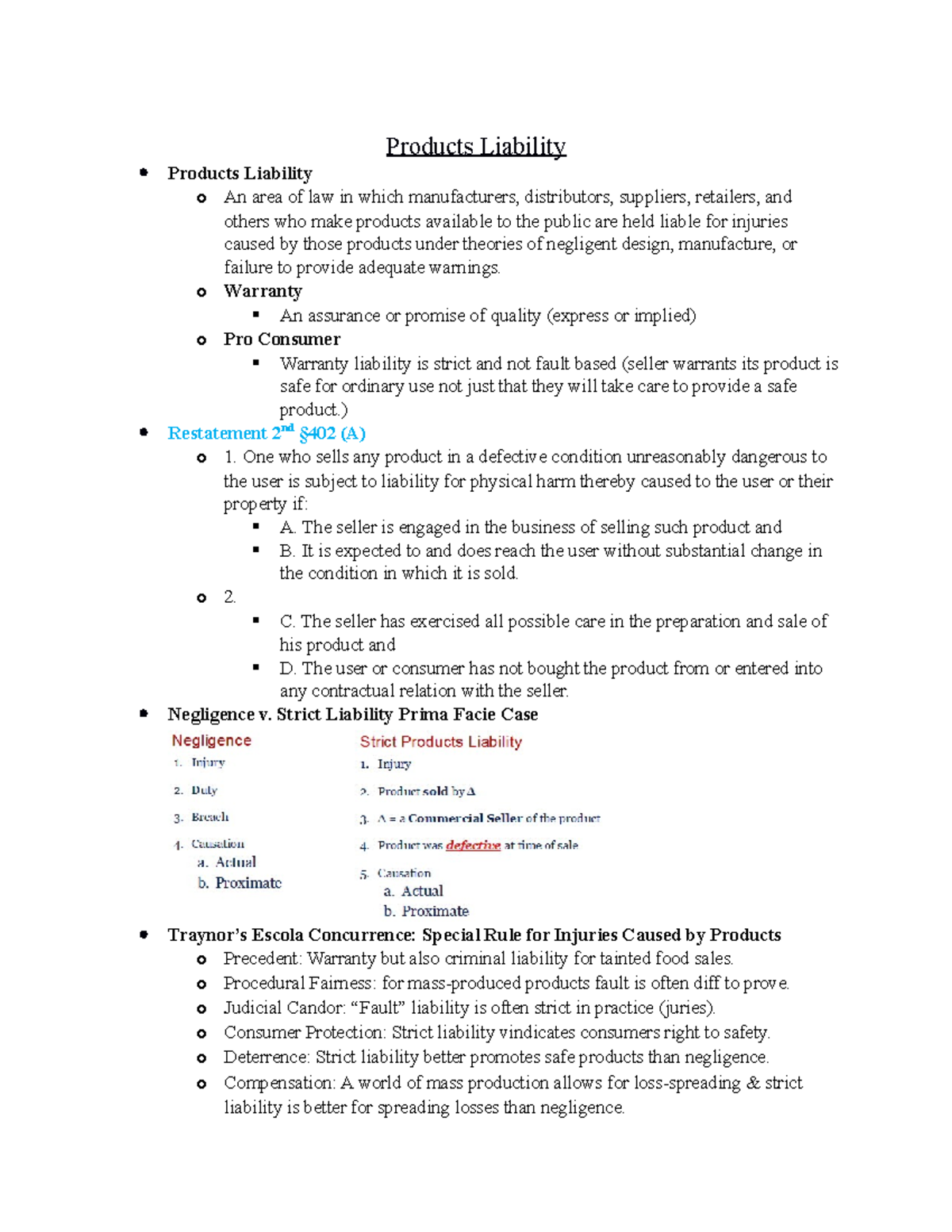 Products Liability Outline - Products Liability Products Liability o An ...