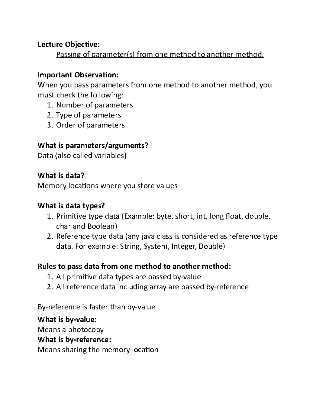 Lecture Objective Passing Data from One Method to Another Method ...