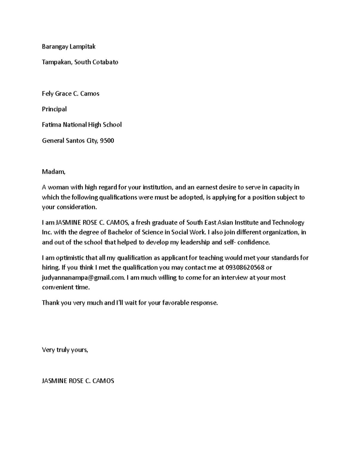 Application Letter-WPS Office - Barangay Lampitak Tampakan, South ...