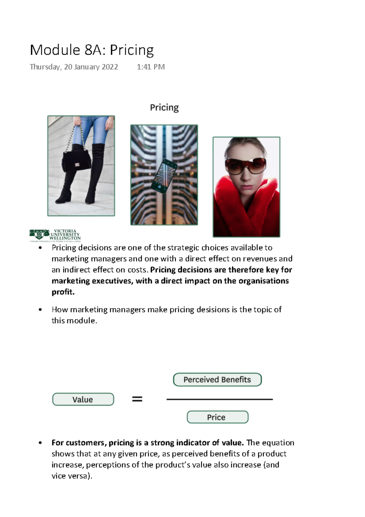 MARK101 Module 8A Pricing - Pricing decisions are one of the strategic ...