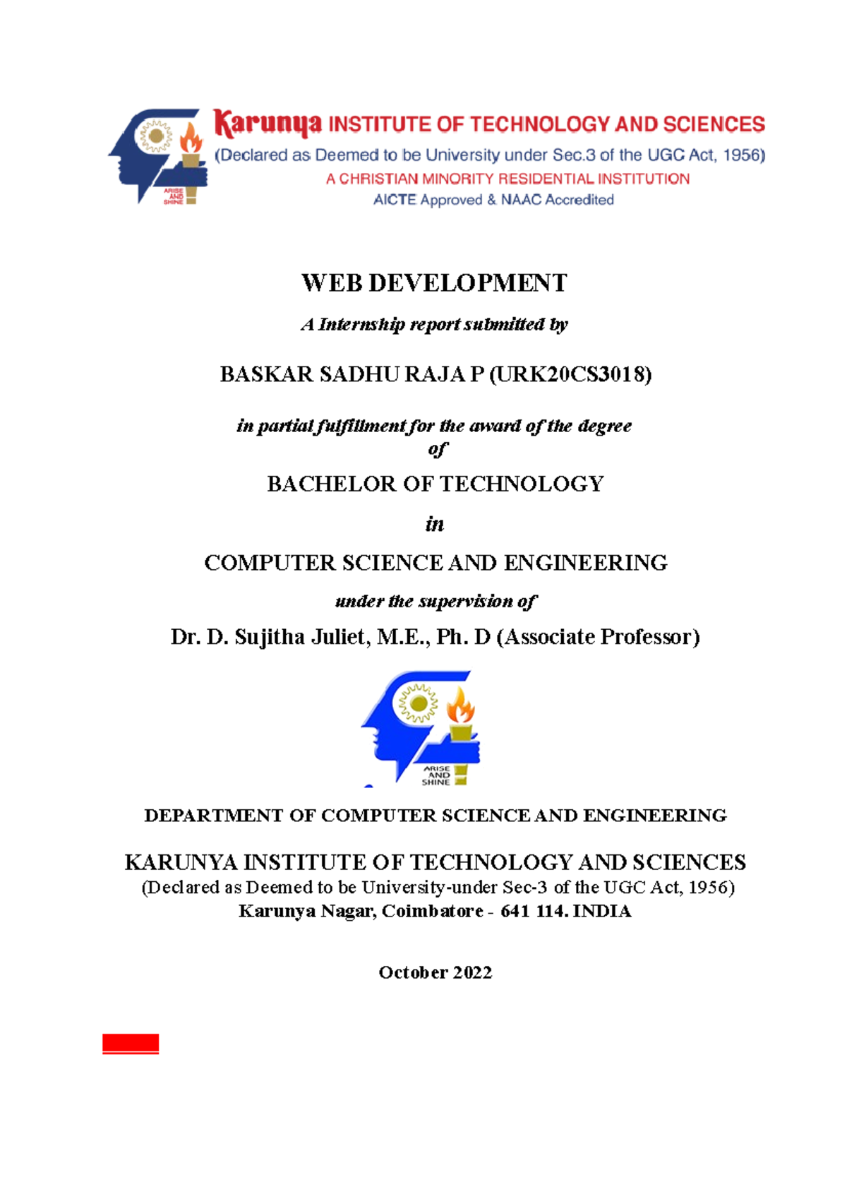 Internship Report URK20CS1028 - WEB DEVELOPMENT A Internship report ...