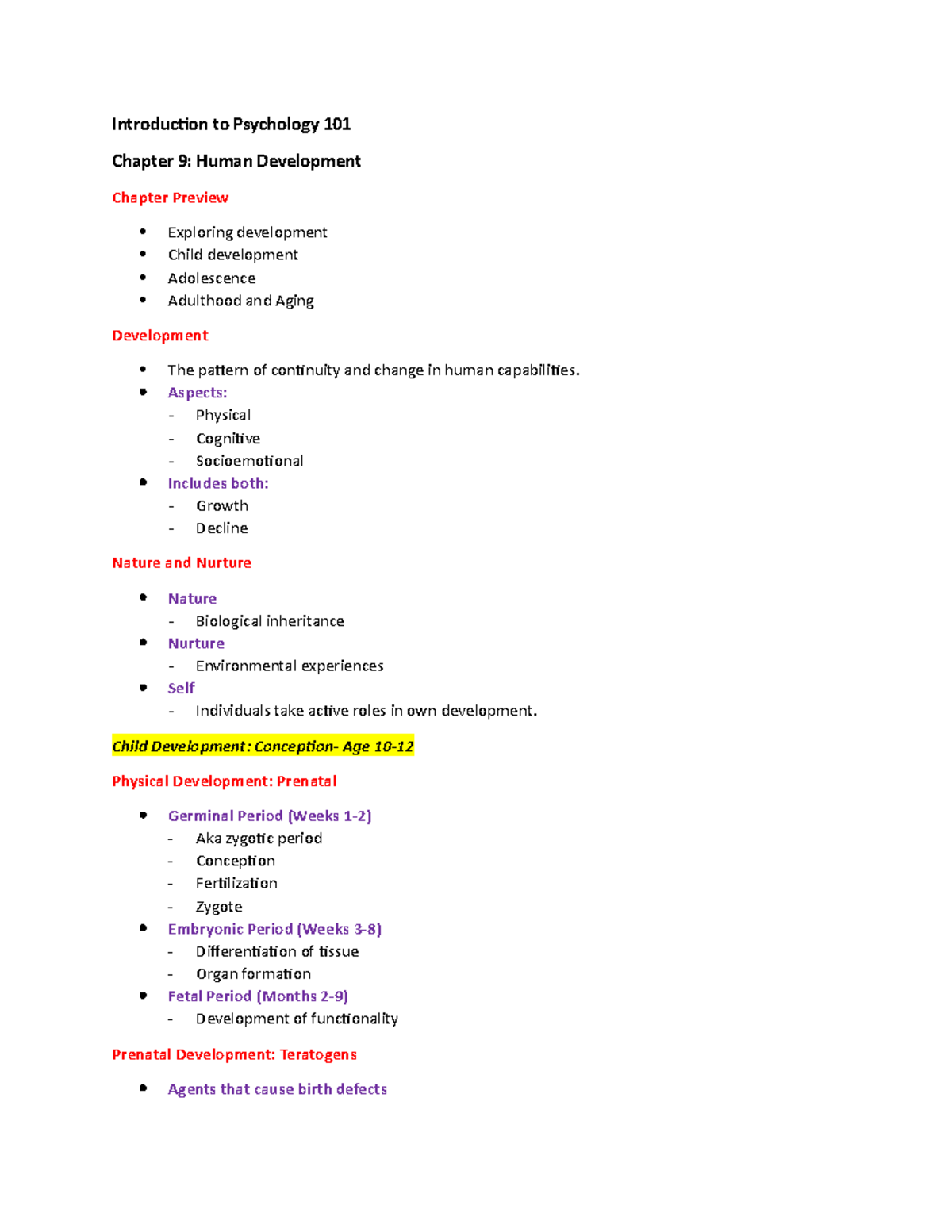 Psych Notes Ch. 9 - hansen, spring 23 - Introduction to Psychology 101 ...