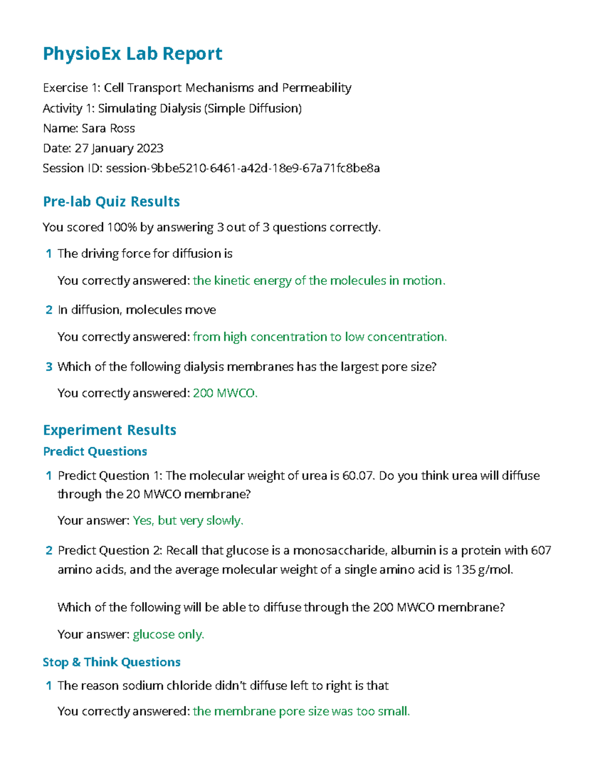 Physio Ex Exercise 1 Activity 1 - PhysioEx Lab Report Exercise 1: Cell ...