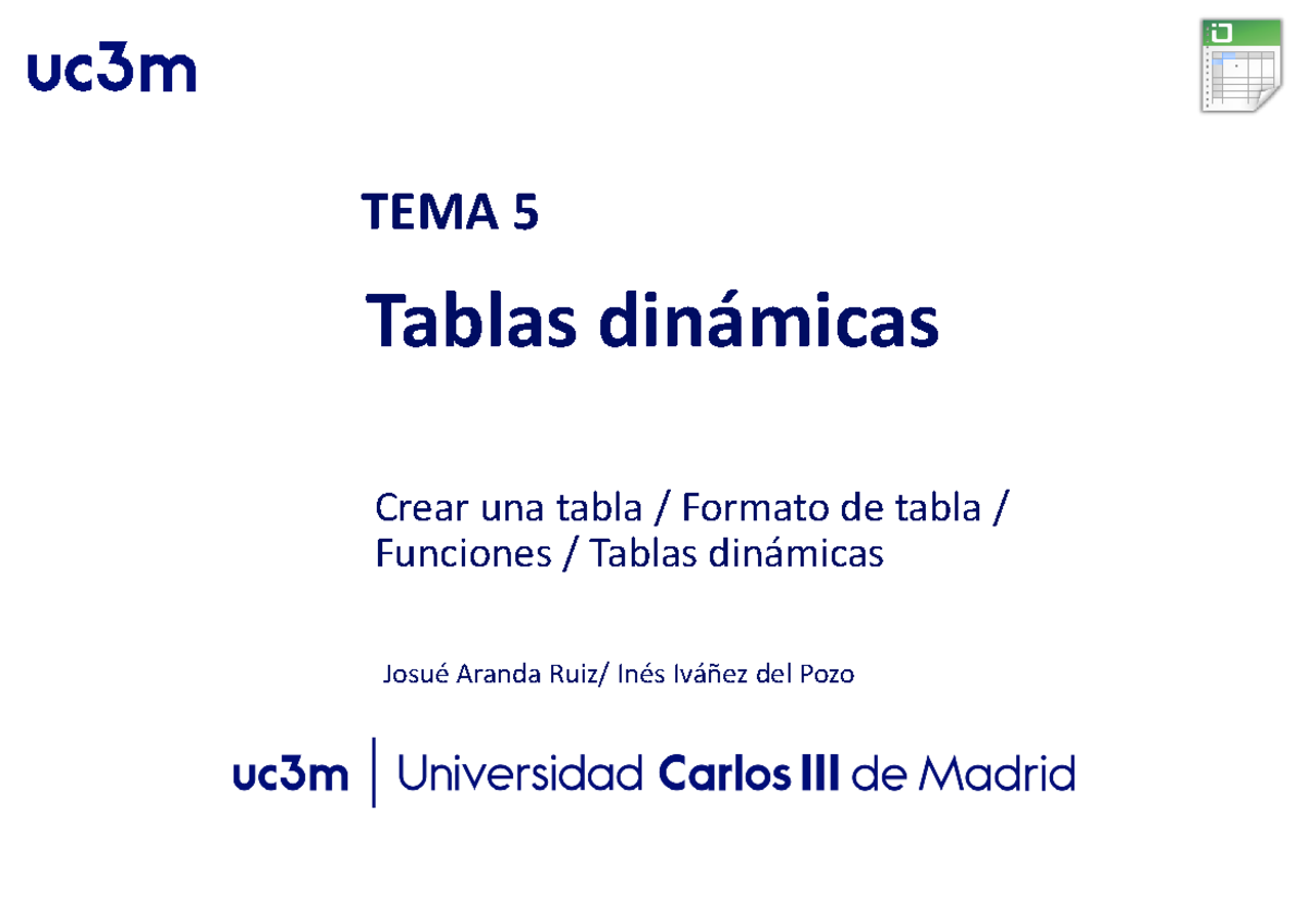Ex NI Tema5 ES - tema 5 intermedio - TEMA 5 Tablas dinámicas Crear una tabla / Formato de tabla ...