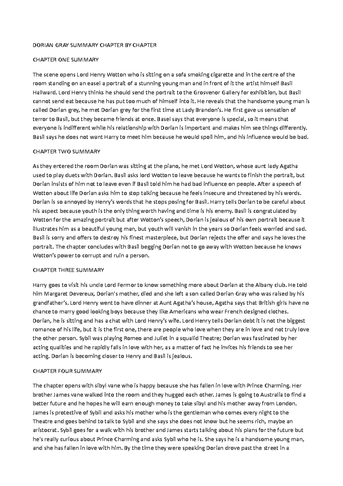 Dorian GRAY Summary Chapter BY Chapter - DORIAN GRAY SUMMARY CHAPTER BY ...