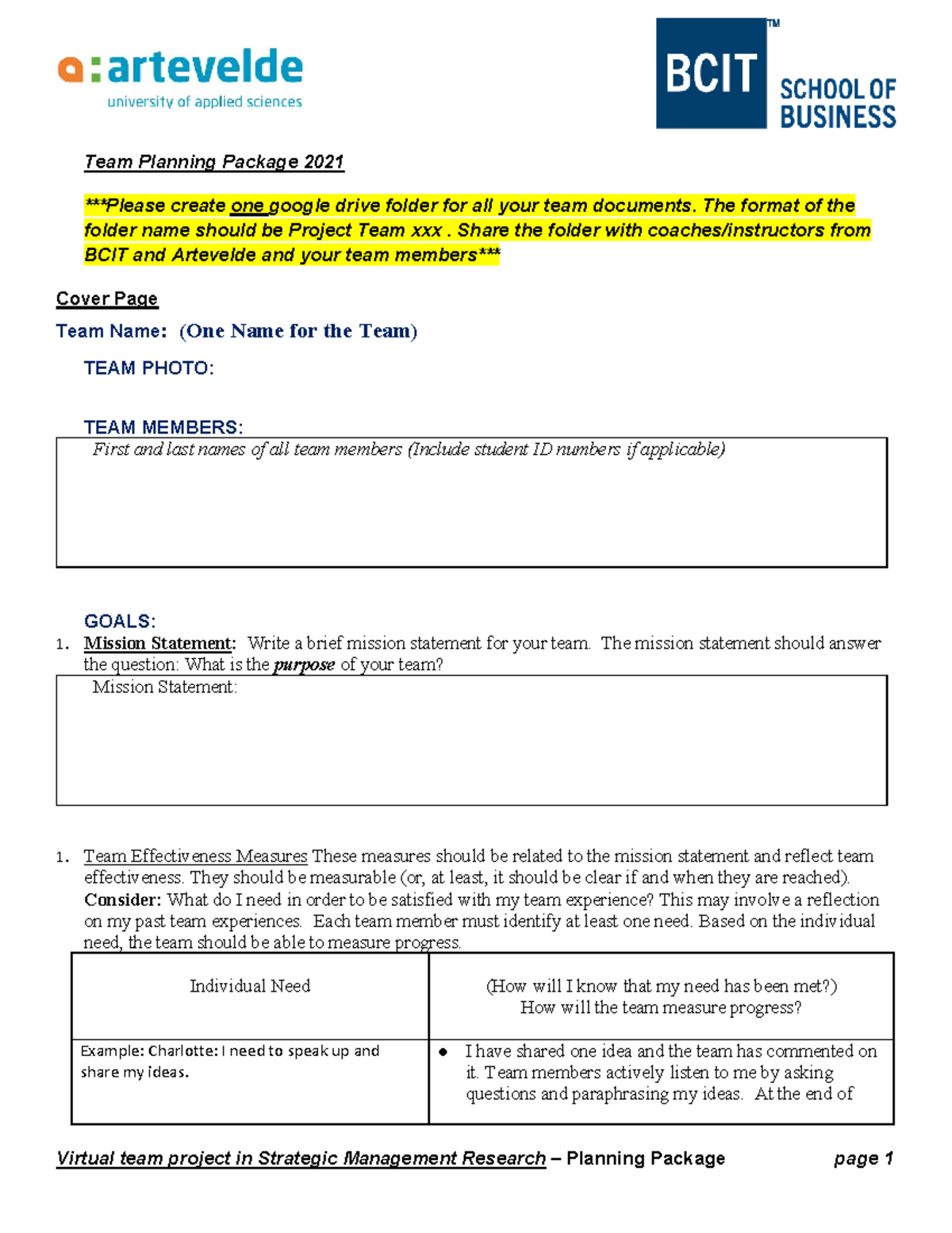 2021 Planning Package Details for Virtual Team project - Team Planning ...