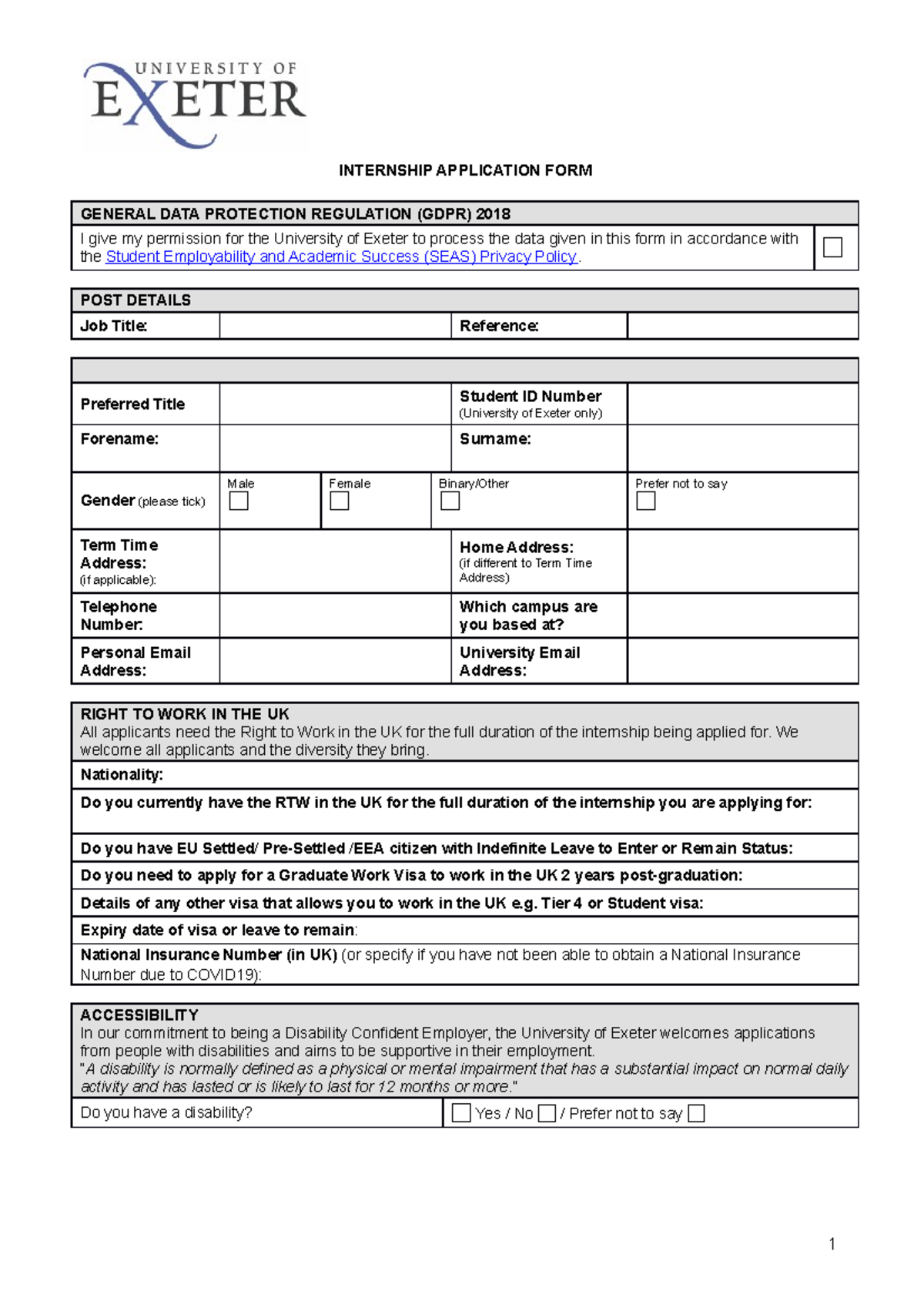 Internship application form - INTERNSHIP APPLICATION FORM GENERAL DATA ...