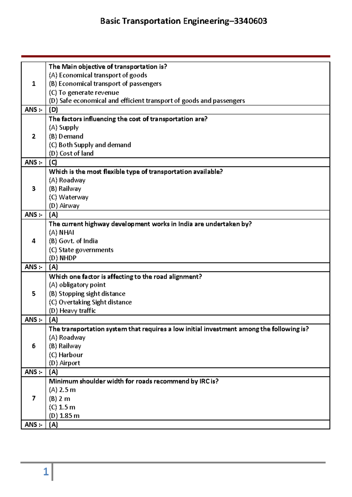 Mcq Of Basic Transportation Engineering-3340603 - Basic Transportation ...
