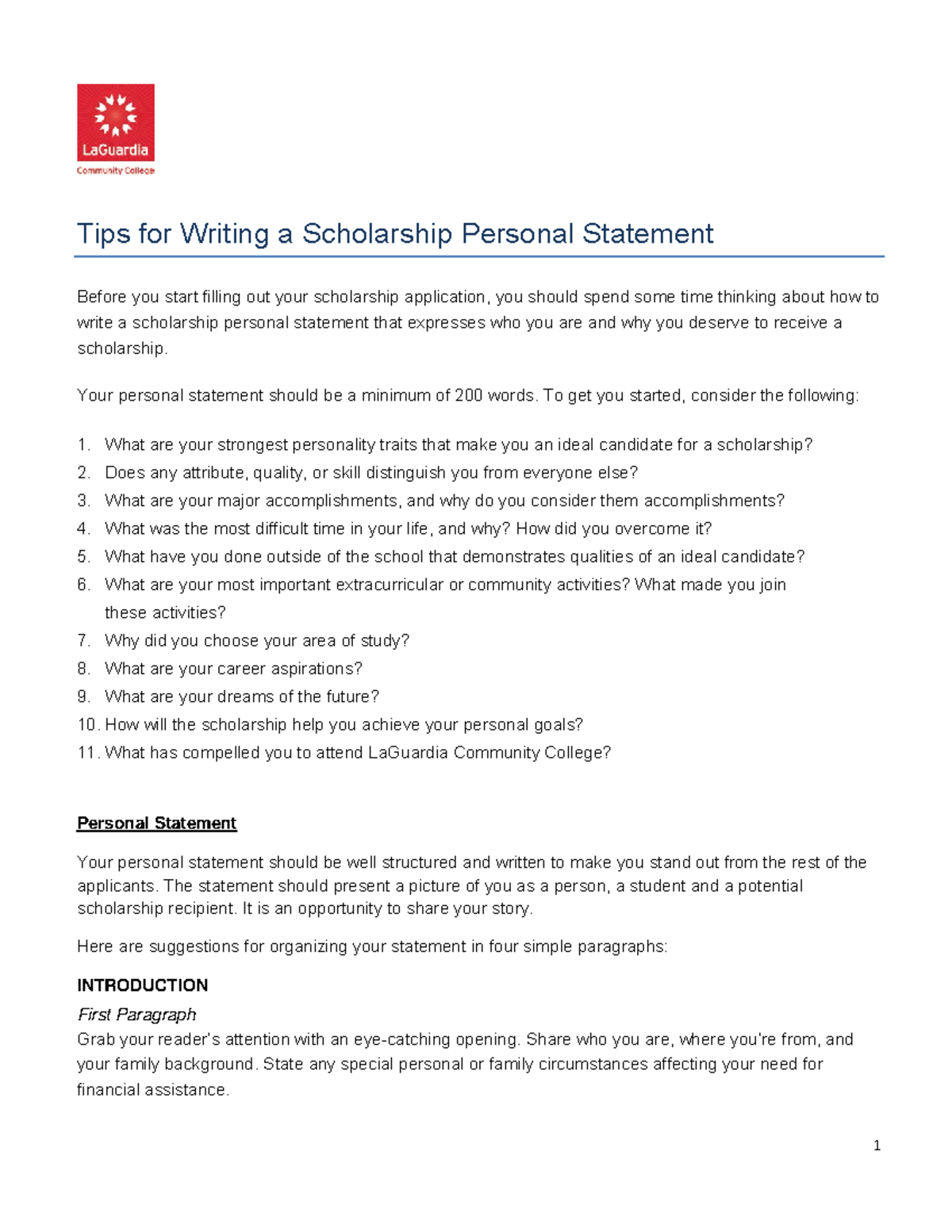Scholarship personal statement - Your personal statement should be a ...