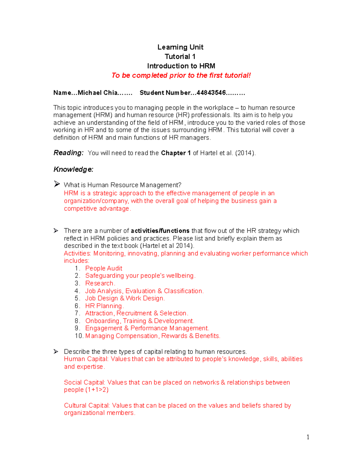Tutorial 1 Introduction to HRM - Its aim is to help you achieve an ...