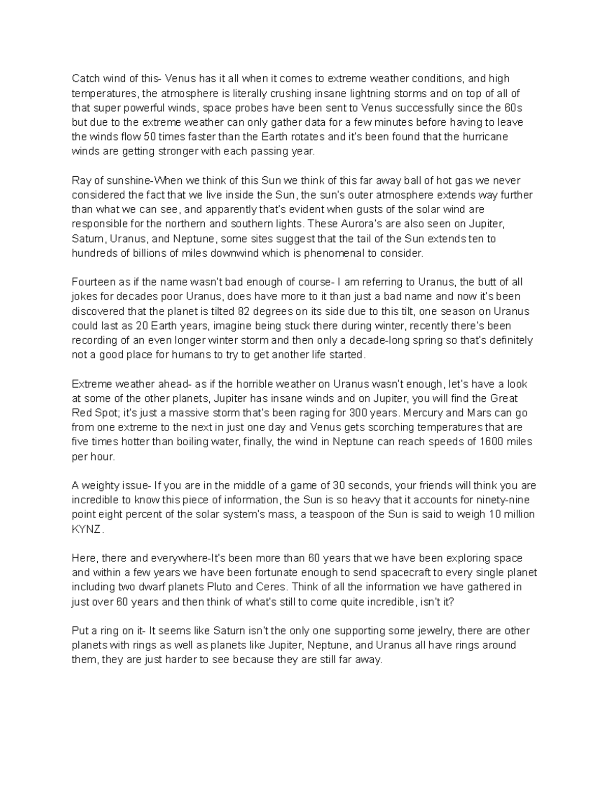 Jupiter, Neptune, and Uranus Descriptive Essay - Catch wind of this ...