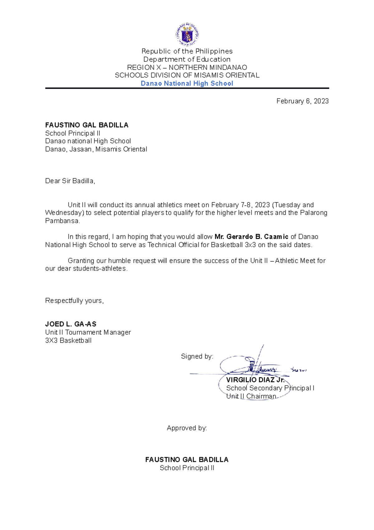 Request Letter Unit II - daf - Republic of the Philippines Department ...