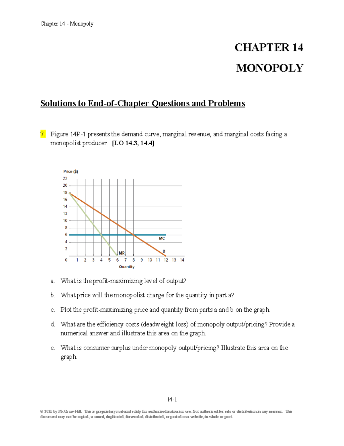 Chapter 14 problems - CHAPTER 14 MONOPOLY Solutions to End-of-Chapter Questions and Problems 7 ...