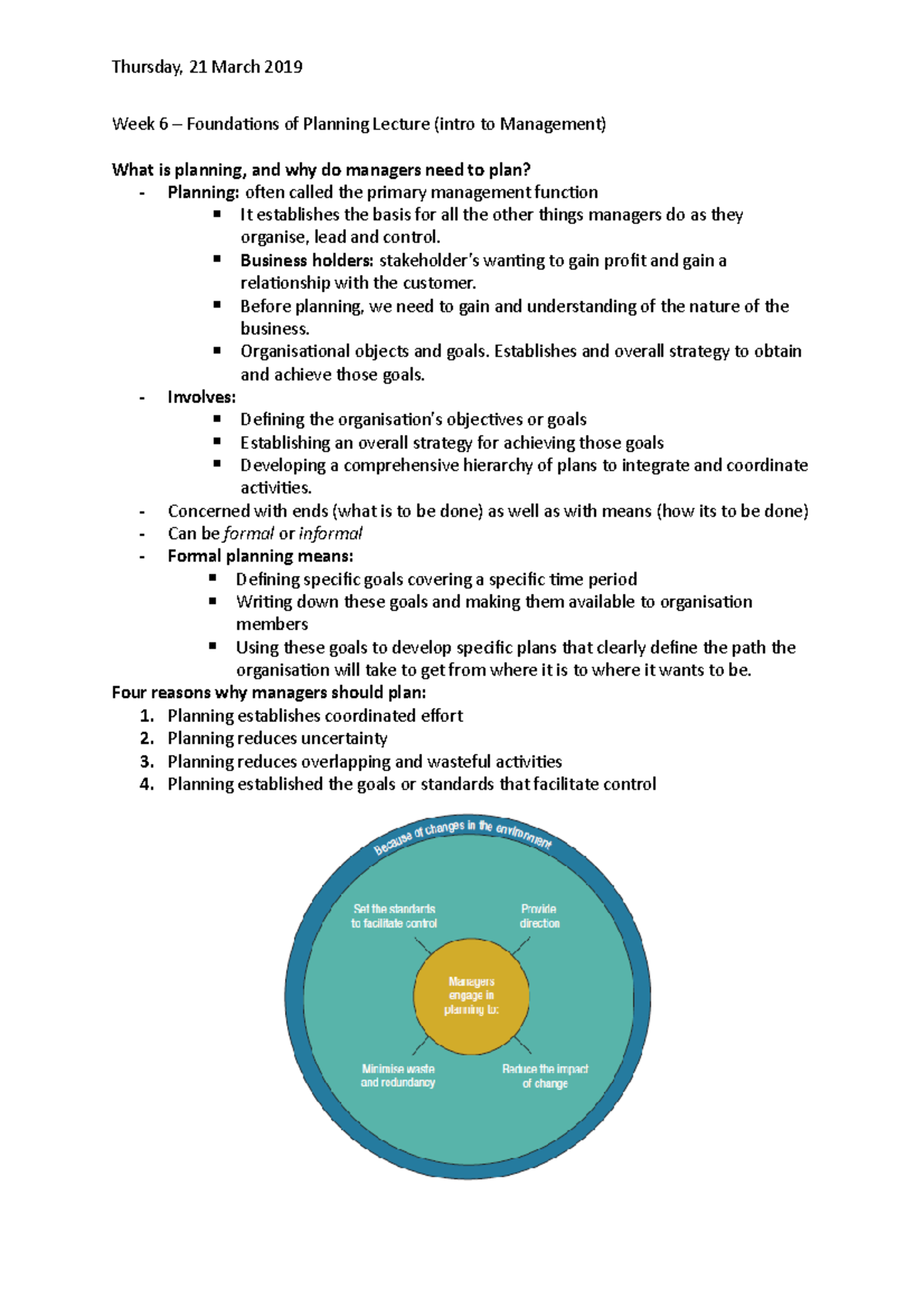 Week 6 lecture - Week 6 – Foundations of Planning Lecture (intro to ...