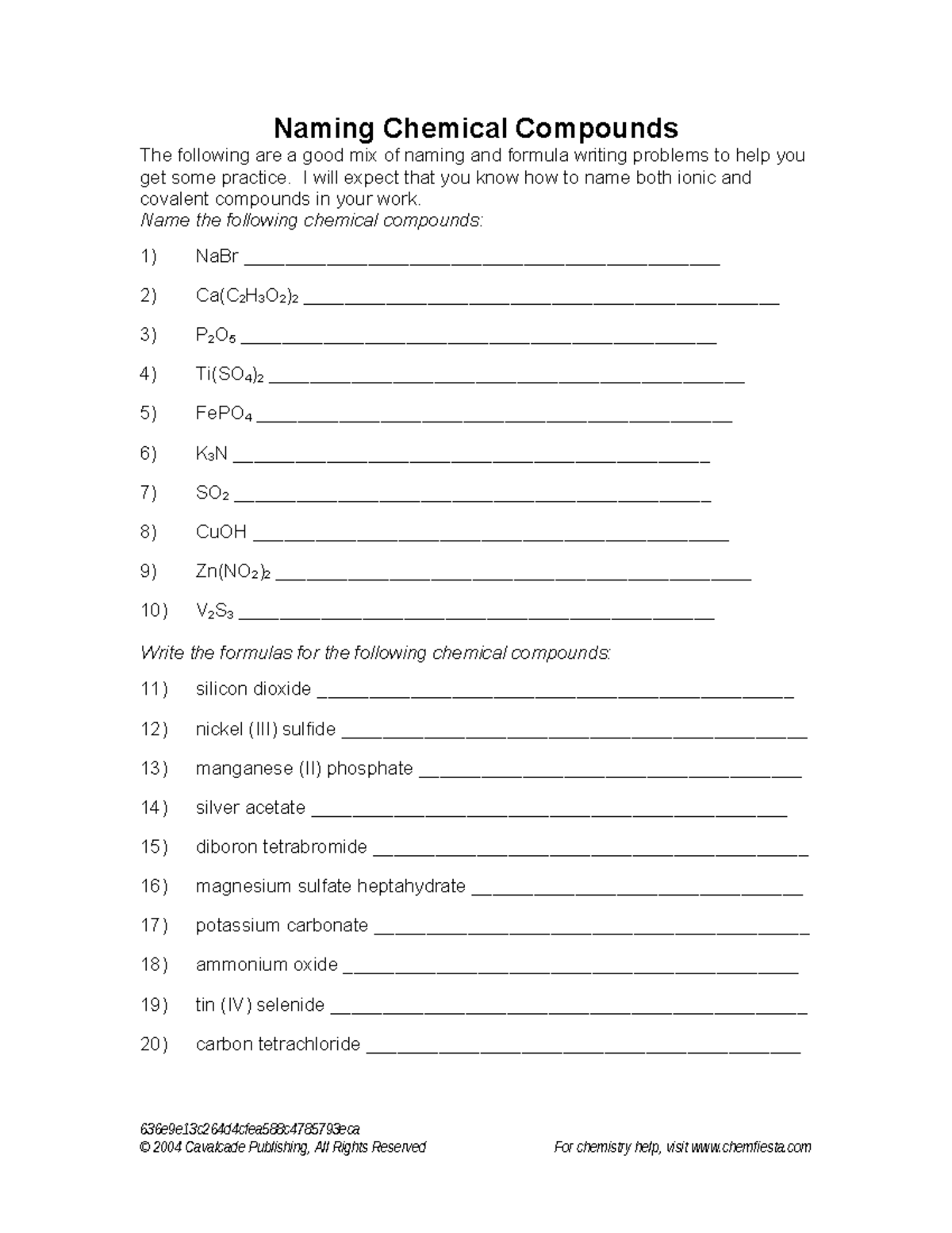 2. Naming mixed compounds - Naming Chemical Compounds The following are ...