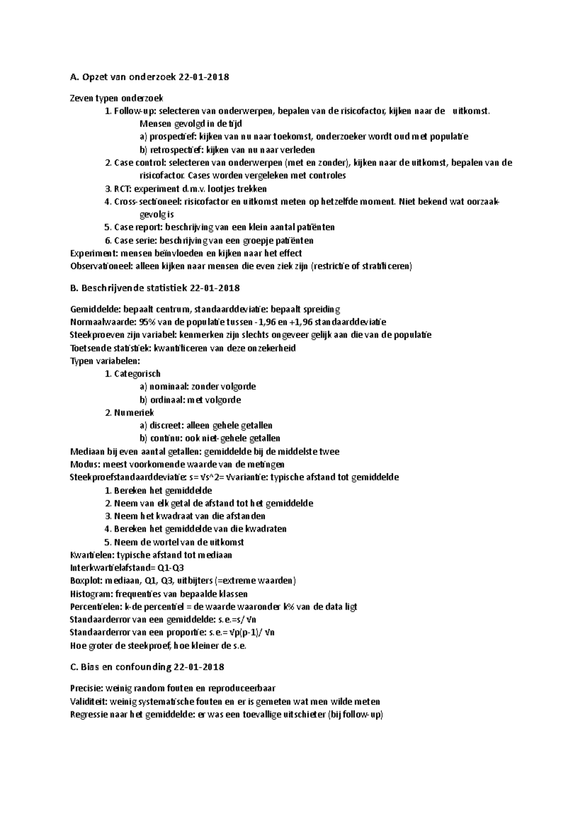Samenvatting AWV - A. Opzet van onderzoek 22-01- Zeven typen onderzoek ...