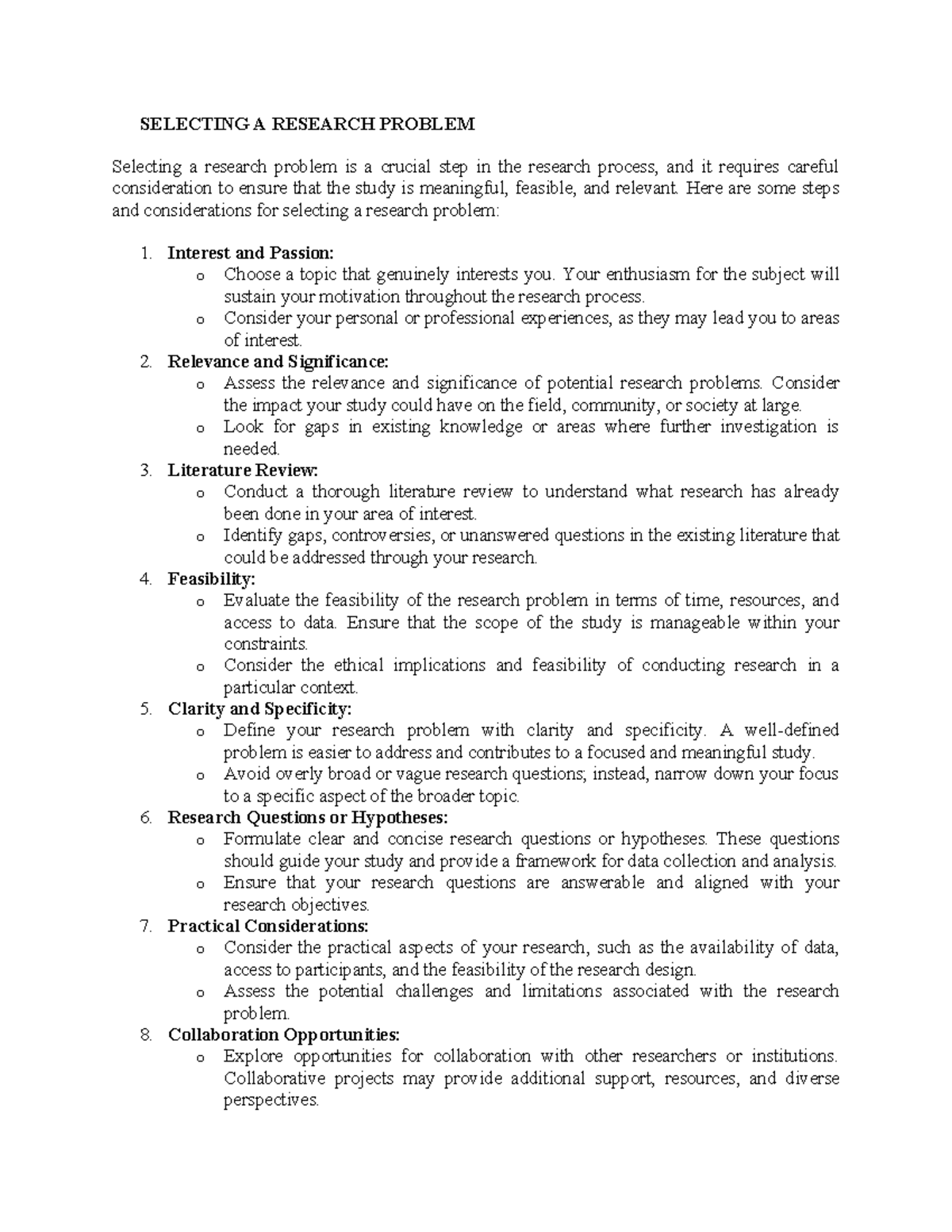 Epsc 221 lesson 3- Selecting A Research Problem - SELECTING A RESEARCH ...