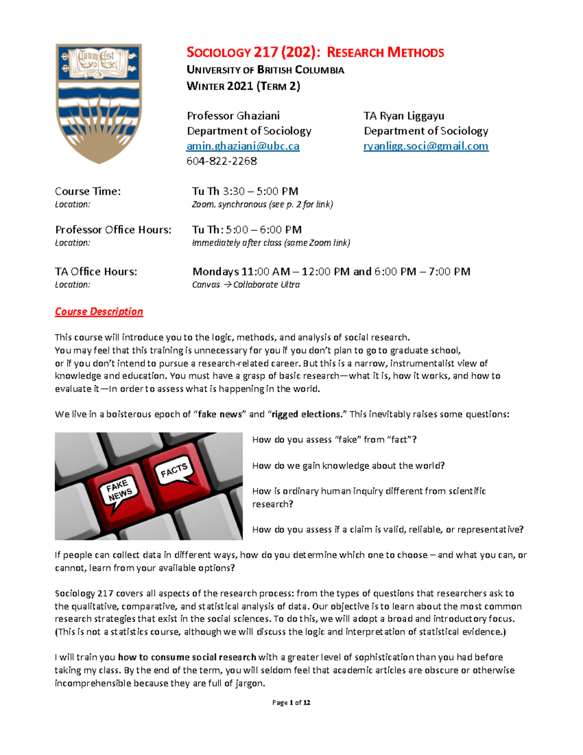 course syllabus - SOCIOLOGY 217 (202): RESEARCH METHODS ...