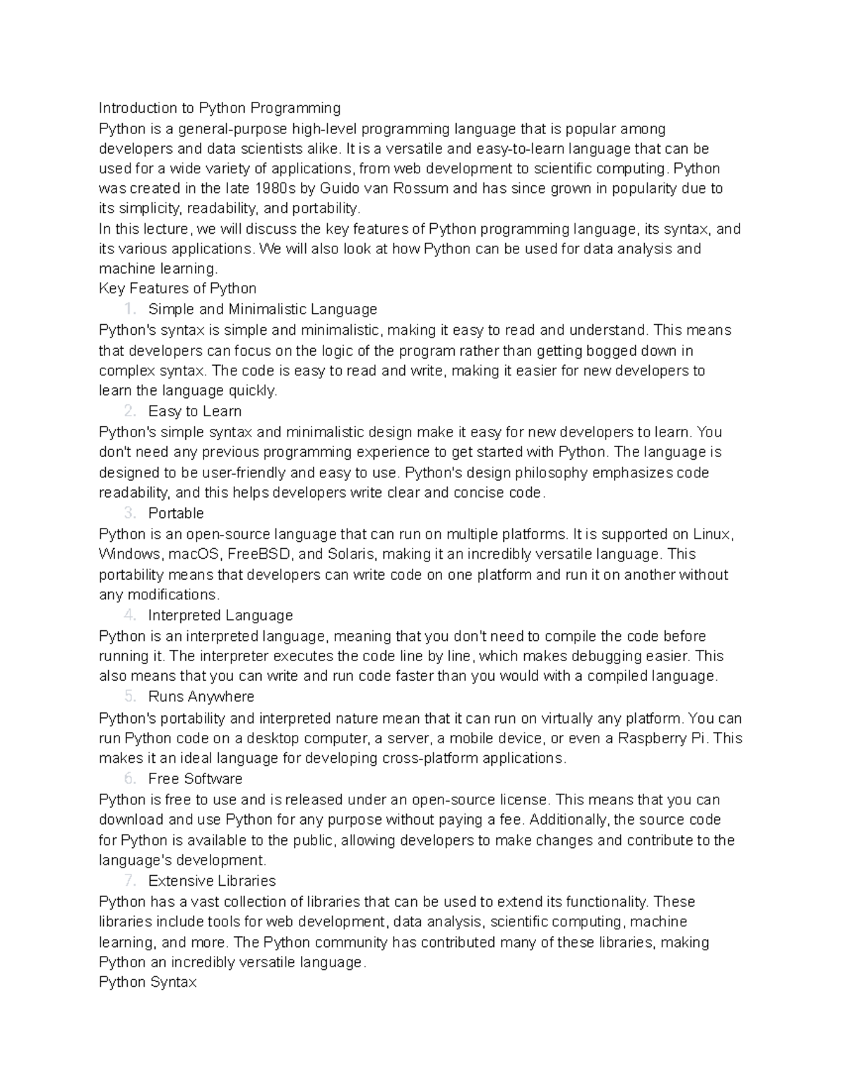 COM 101 lecture notes 3 - Introduction to Python Programming Python is ...