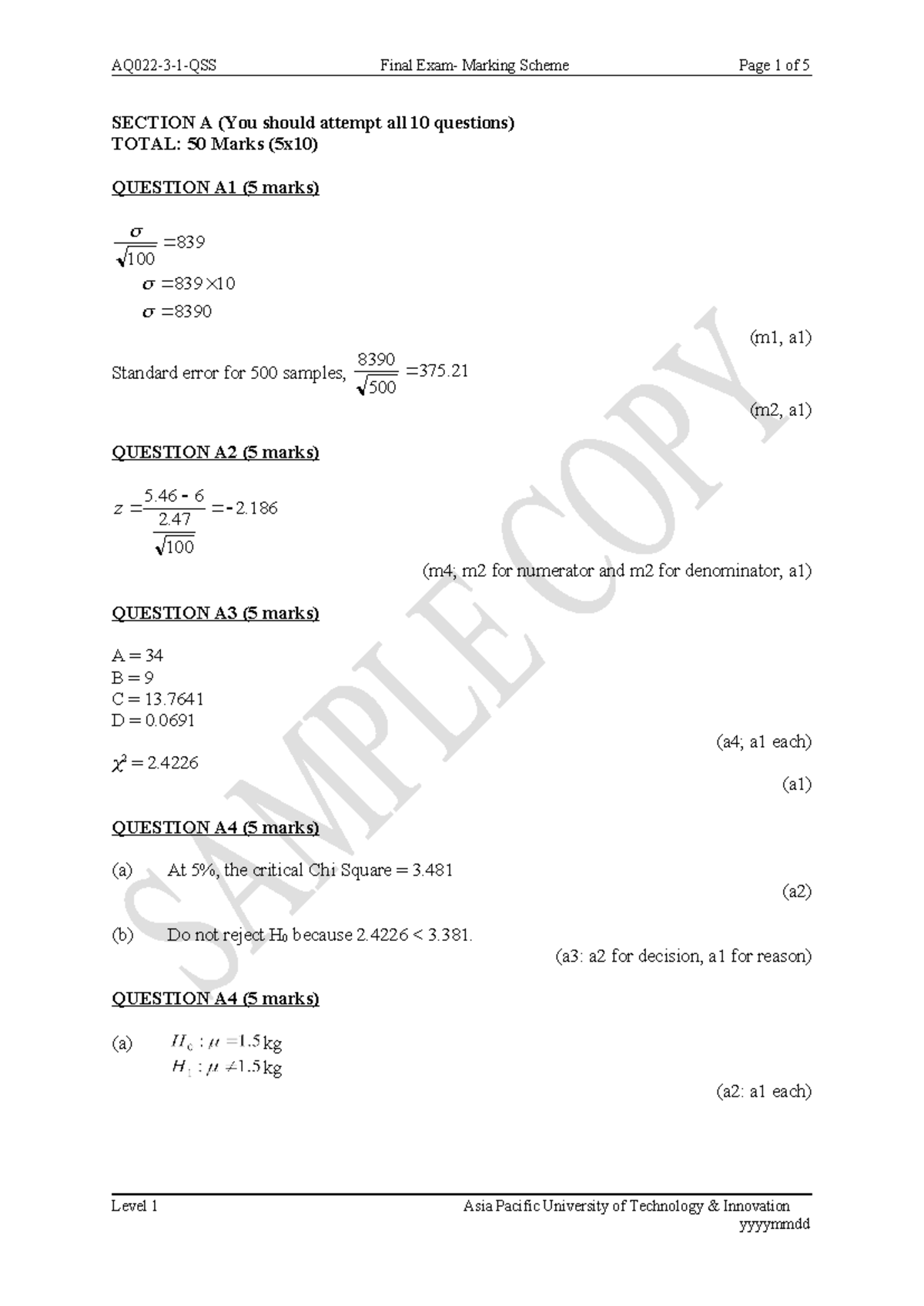 QSS 2023 final exam papers - SECTION A (You should attempt all 10 ...