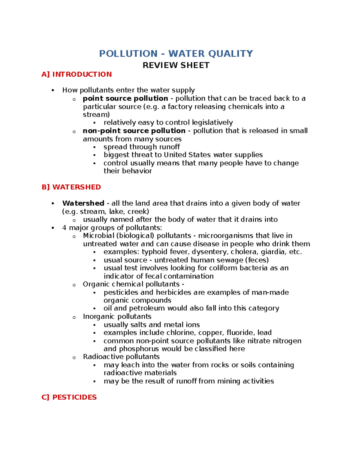 Water Quality Review - yrea - POLLUTION - WATER QUALITY REVIEW SHEET A ...