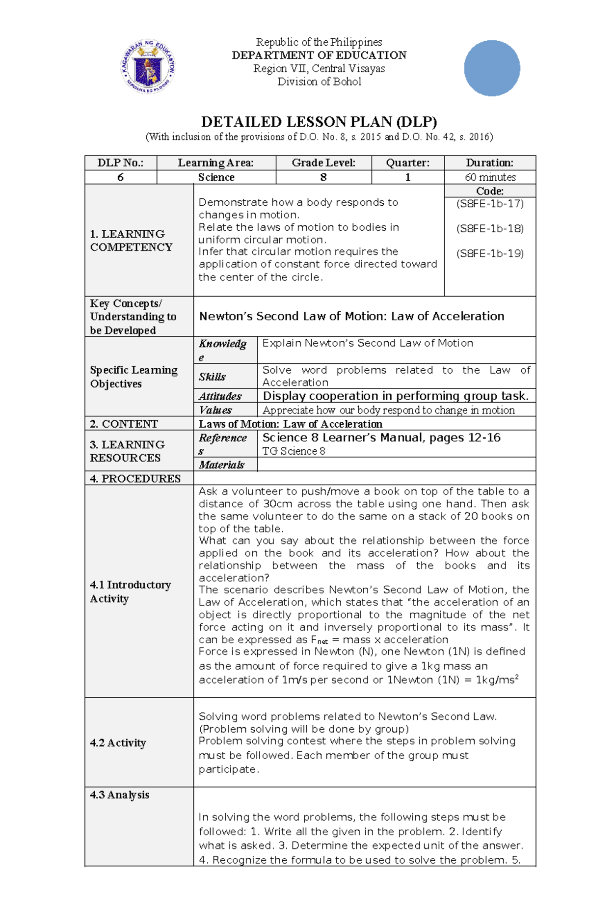 DLP-Bohol - dlpp - Republic of the Philippines DEPARTMENT OF EDUCATION ...