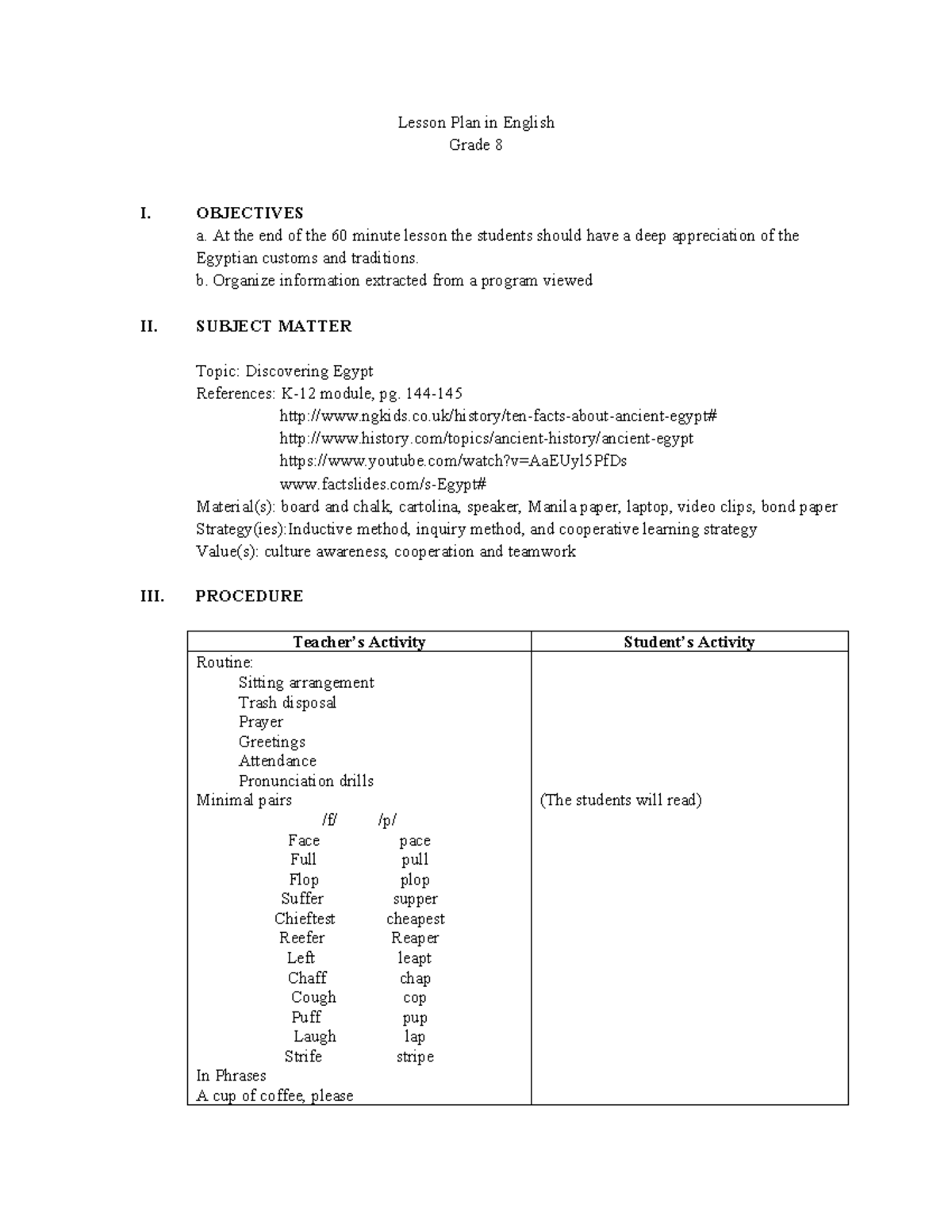 Tale of two brothers - Lesson Plan in English Grade 8 I. OBJECTIVES a ...