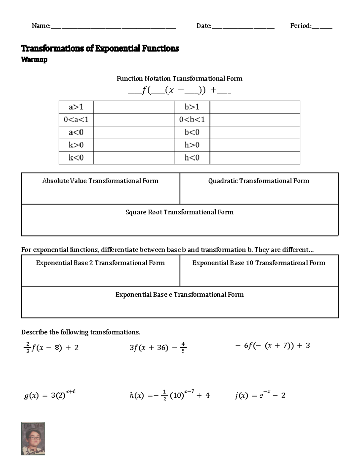 JLR Transformations of Exponentials - Transformations of Exponential ...