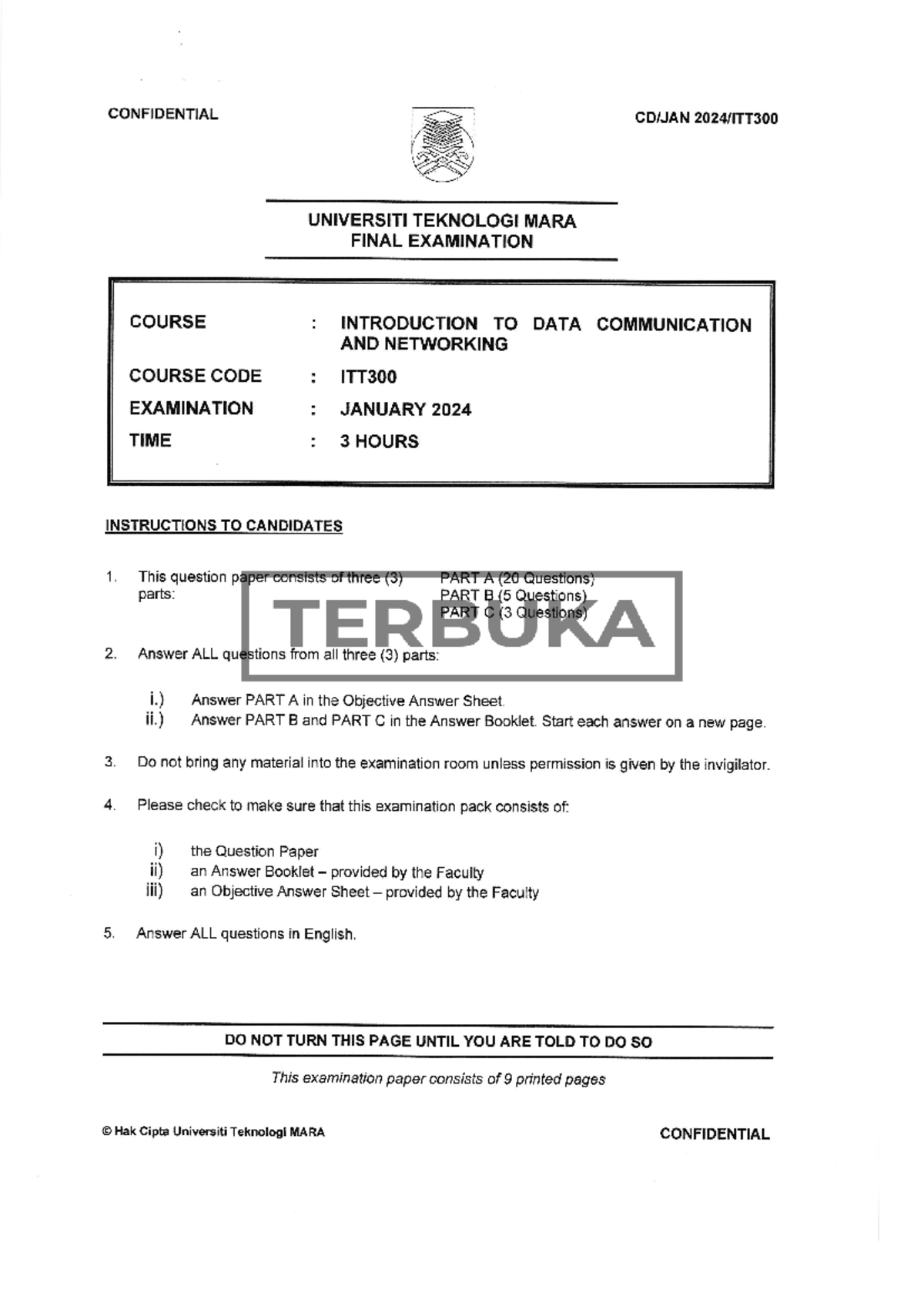 ITT300 - This question paper consists of three (3) PART A (20 Questions) parts: PART B (5 ...