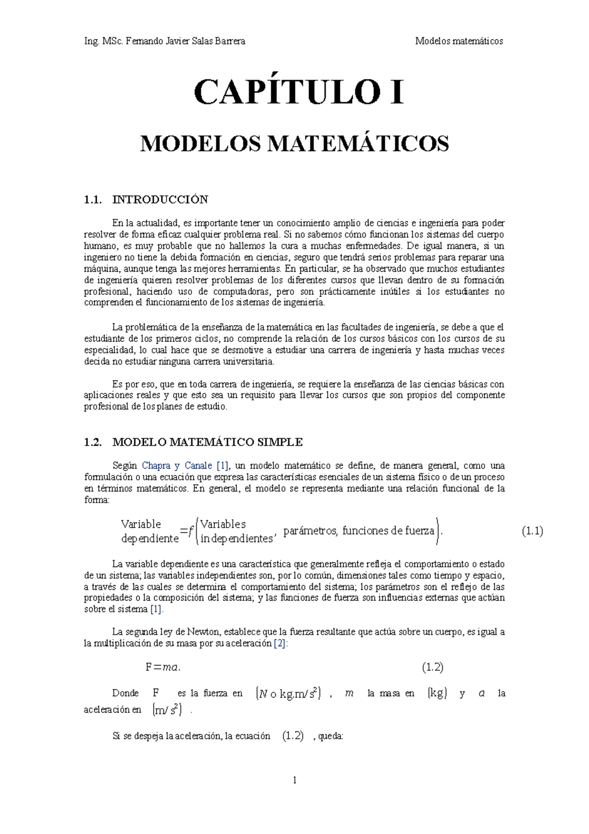 1.- Clase de tema 1. Modelos matemáticos - CAPÍTULO I MODELOS ...