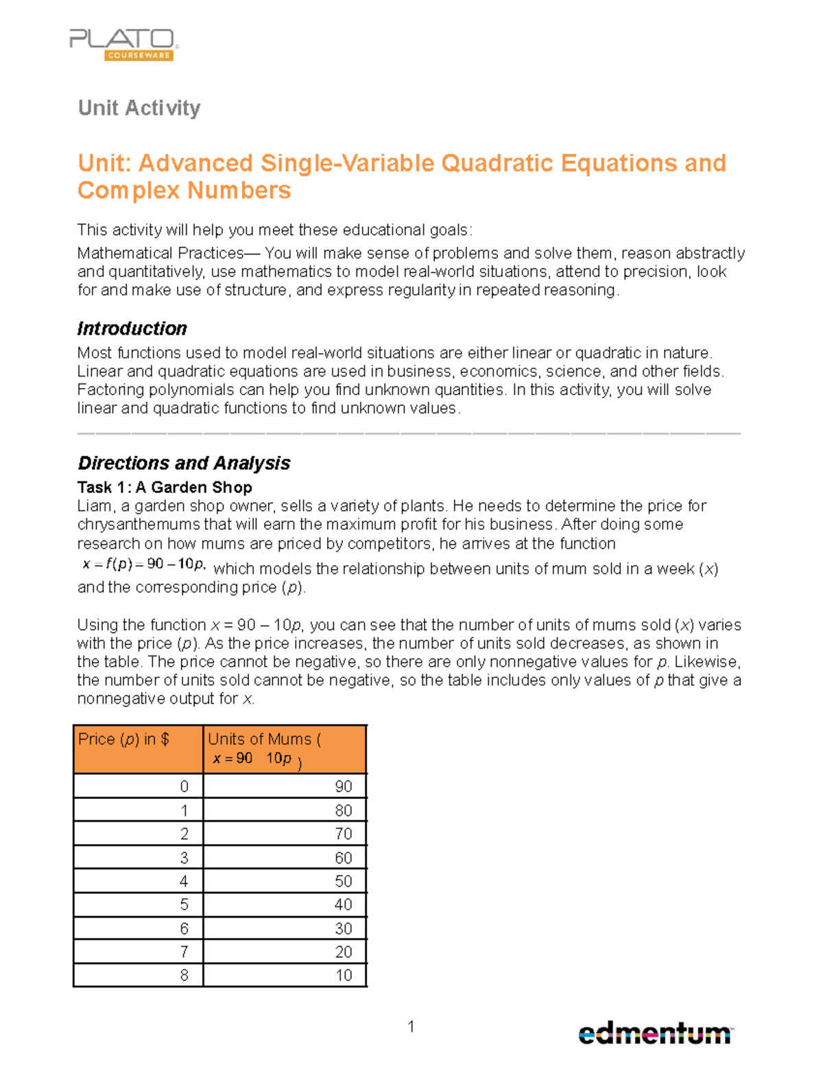 A5 Advanced Single-Variable Quadratic Equations and Complex Numbers UA ...