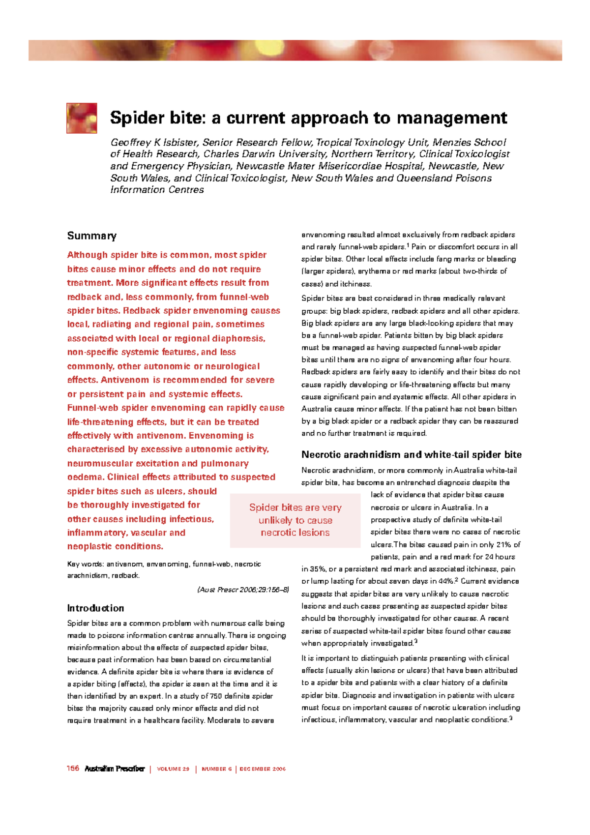 Spider bite - a current approach to management - - Studocu