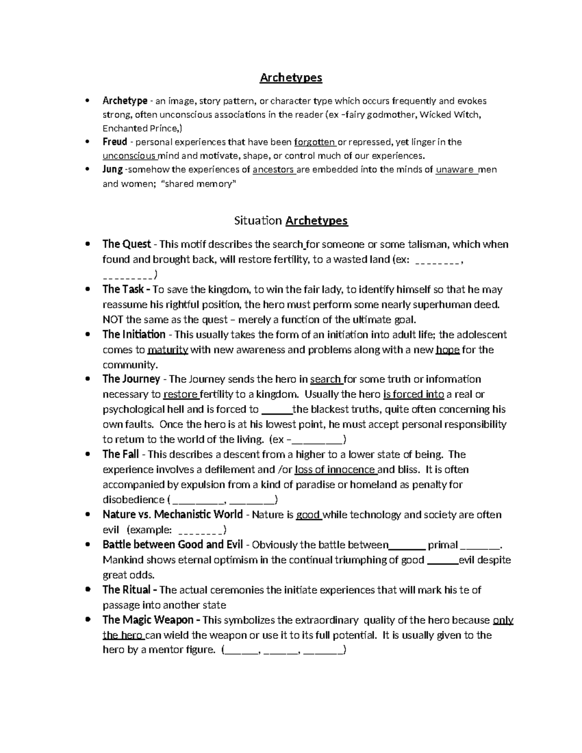 Archetype Guided Notes - Archetypes Archetype - an image, story pattern ...