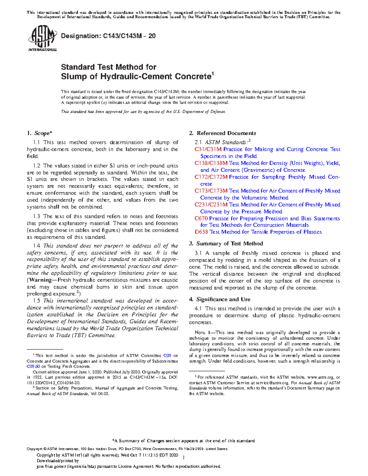 ASTM C143 C143M-20 Docilidad (Ingles) - Designation: C143/C143M − 20 ...