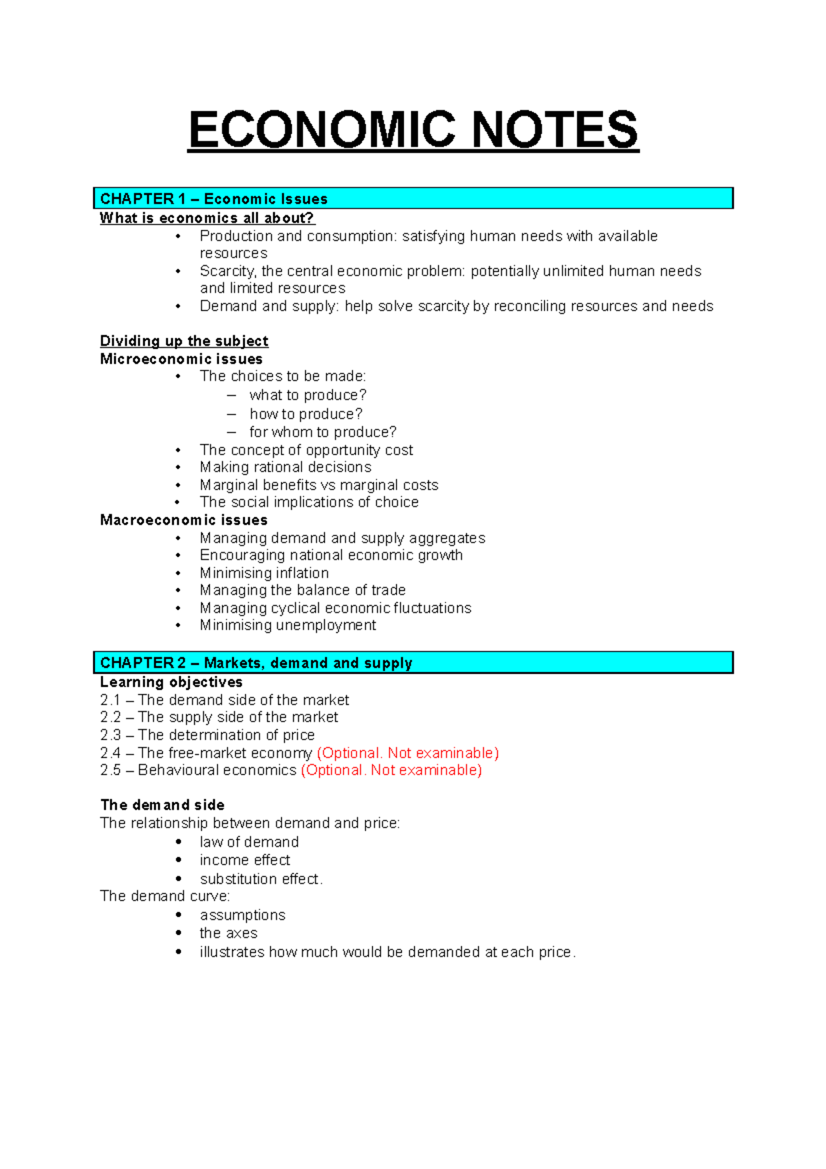 Economic Notes - ECONOMIC NOTES CHAPTER 1 – Economic Issues What is ...