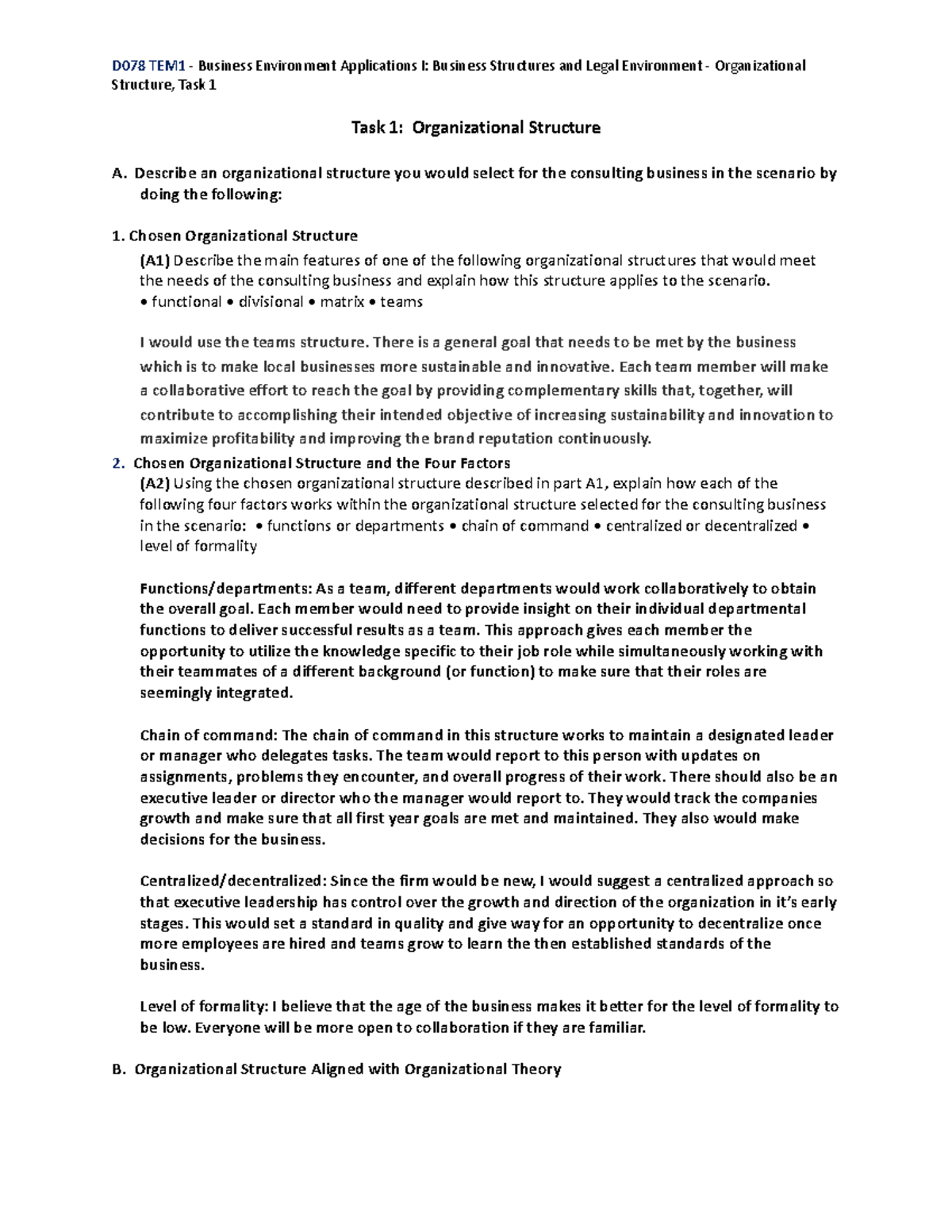 D078 - Task 1 (Pass) - D078 TEM1 - Business Environment Applications I ...