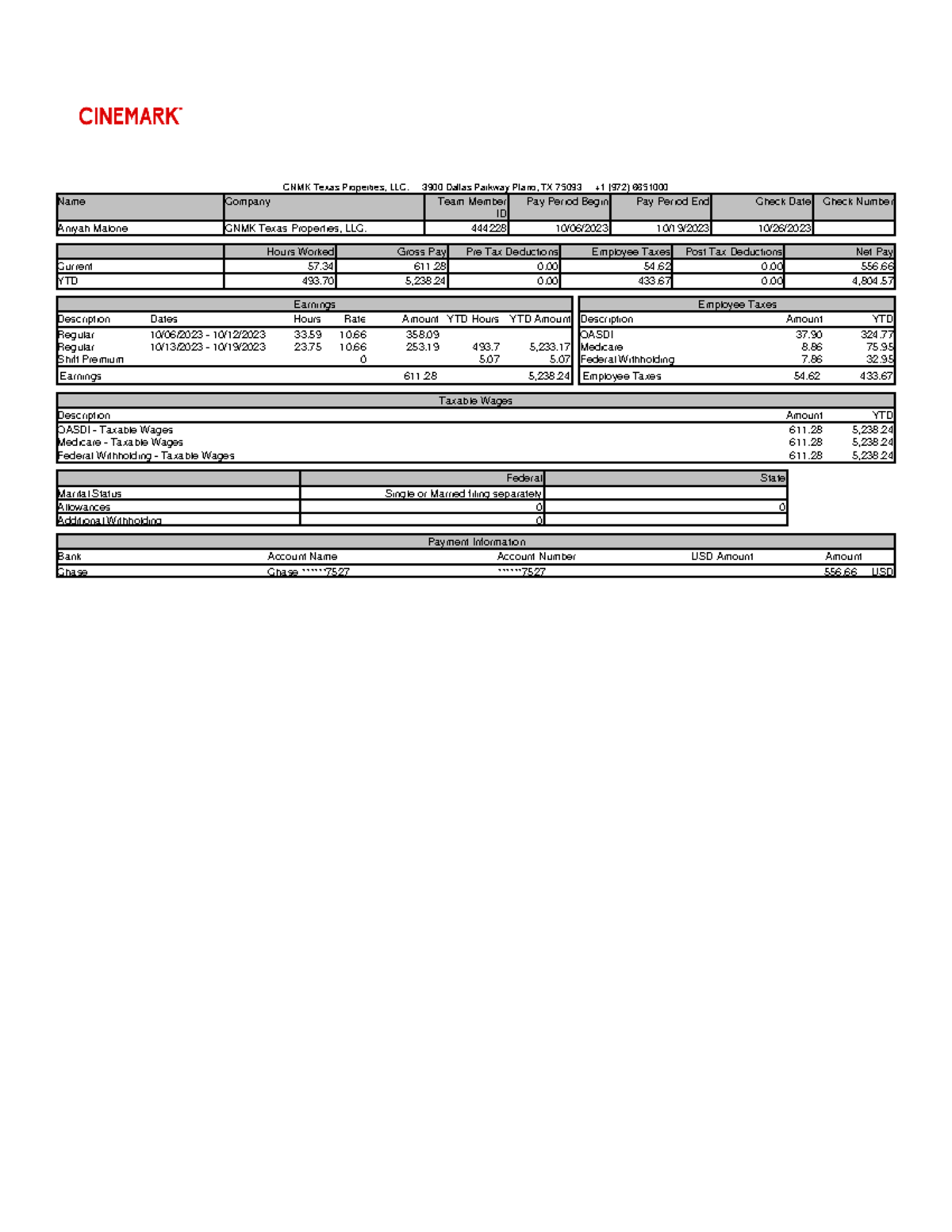 Payslip to Print - Report Design 11 06 2023 - CNMK Texas Properties ...