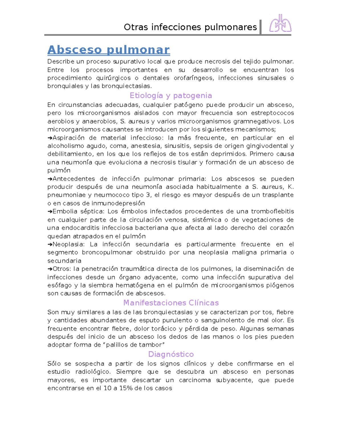 Tuberculosis Y Absceso Pulmonar - Absceso pulmonar Describe un proceso ...