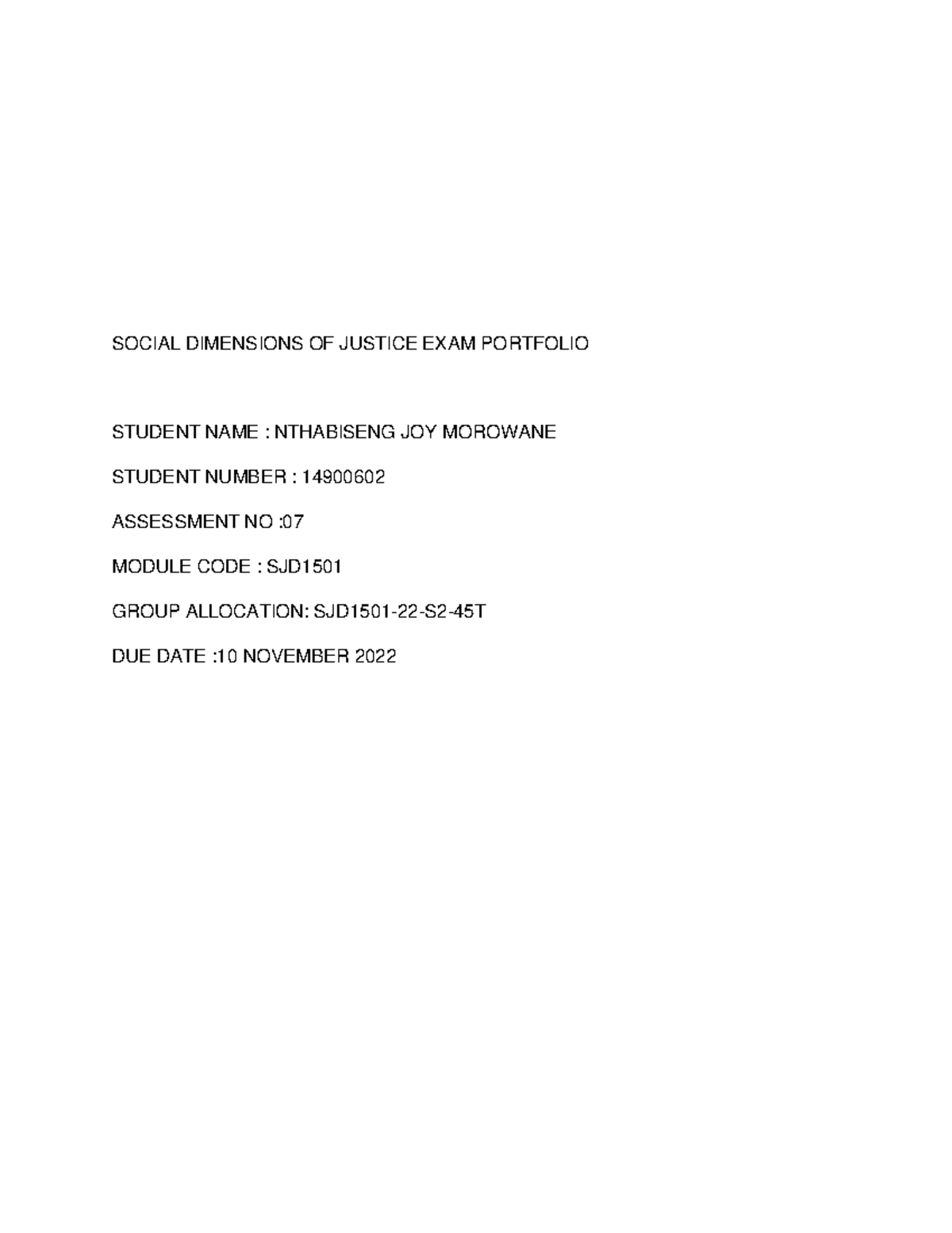 SJD1501 Assignment 07 Portfolio - SOCIAL DIMENSIONS OF JUSTICE EXAM ...