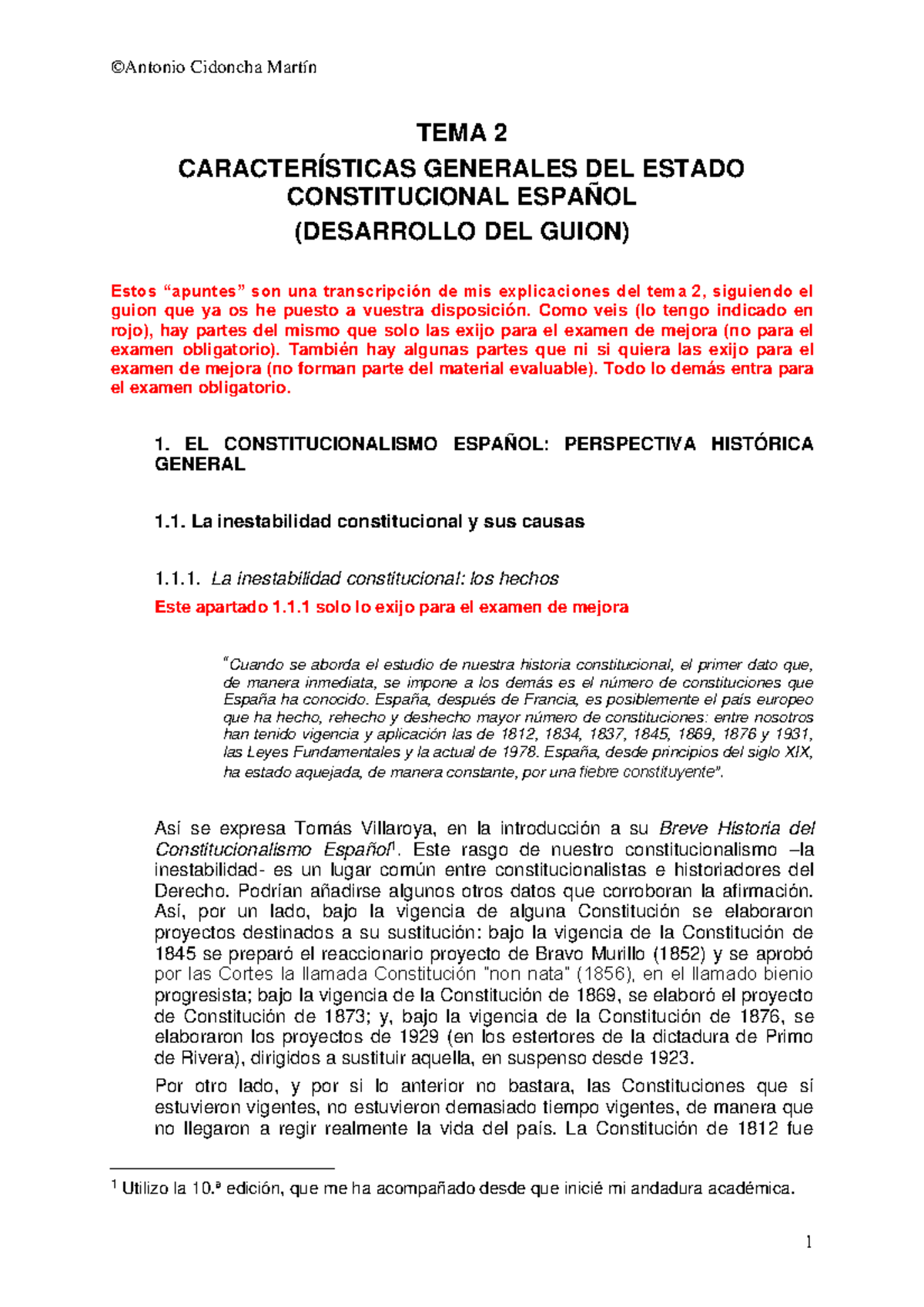 Tema 2 Consti - TEMA 2 CARACTERÍSTICAS GENERALES DEL ESTADO CONSTITUCIONAL ESPAÑOL (DESARROLLO ...