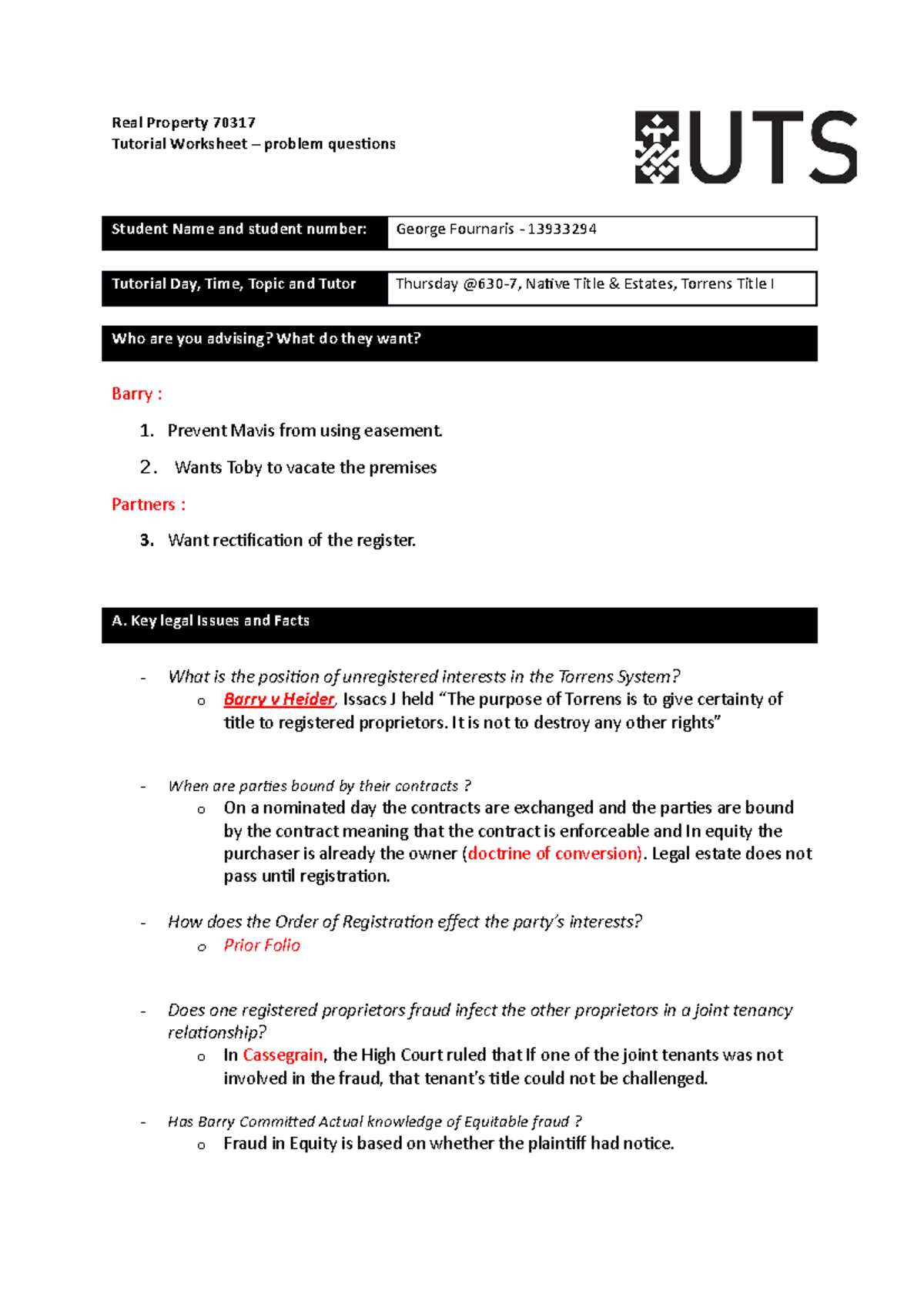 Tutorial 1 pre preparatition Worksheet - Real Property 70317 Tutorial ...
