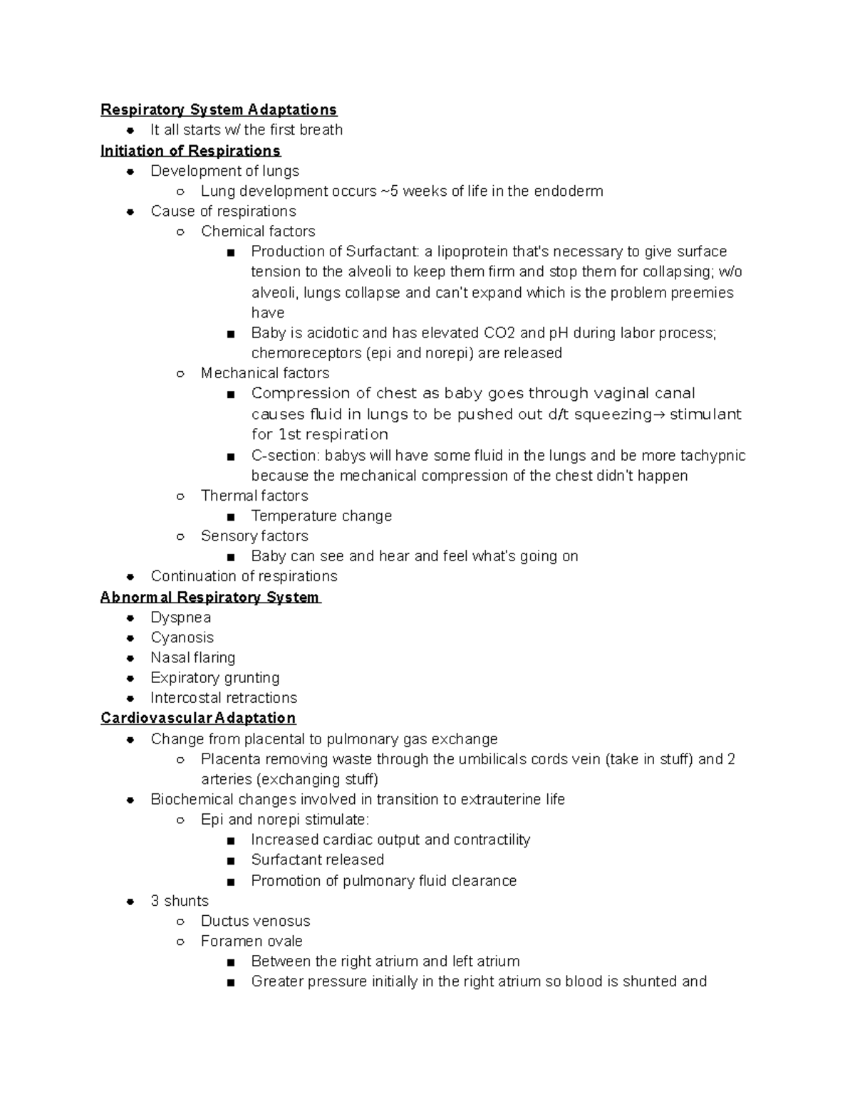 OB Ch 17 Newborn Transitioning - Respiratory System Adaptations It all ...