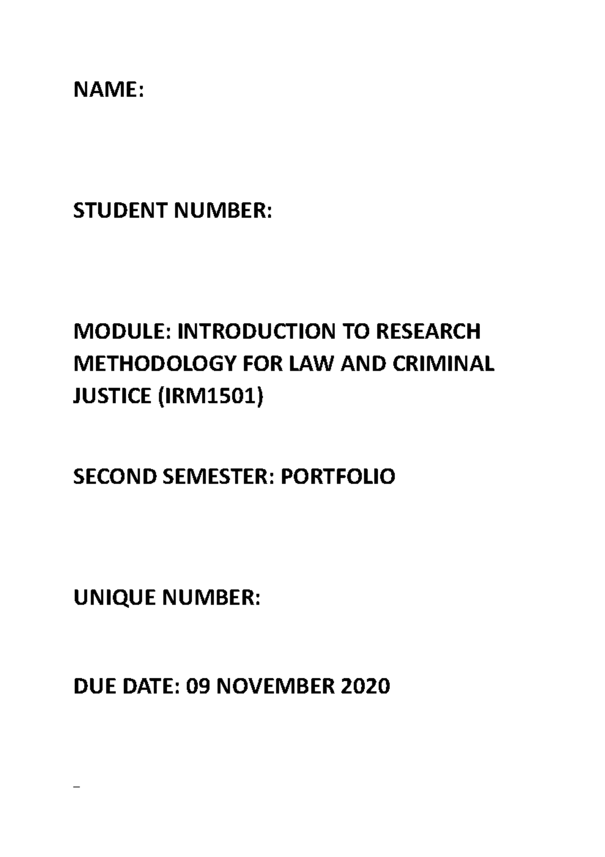IRM1501 Assignment 1 2020/S2 - NAME: STUDENT NUMBER: MODULE ...
