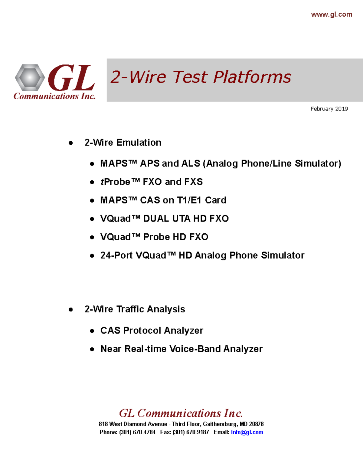 2 wire Test Solutions Combined Brochure - GL Communications Inc. 818 ...