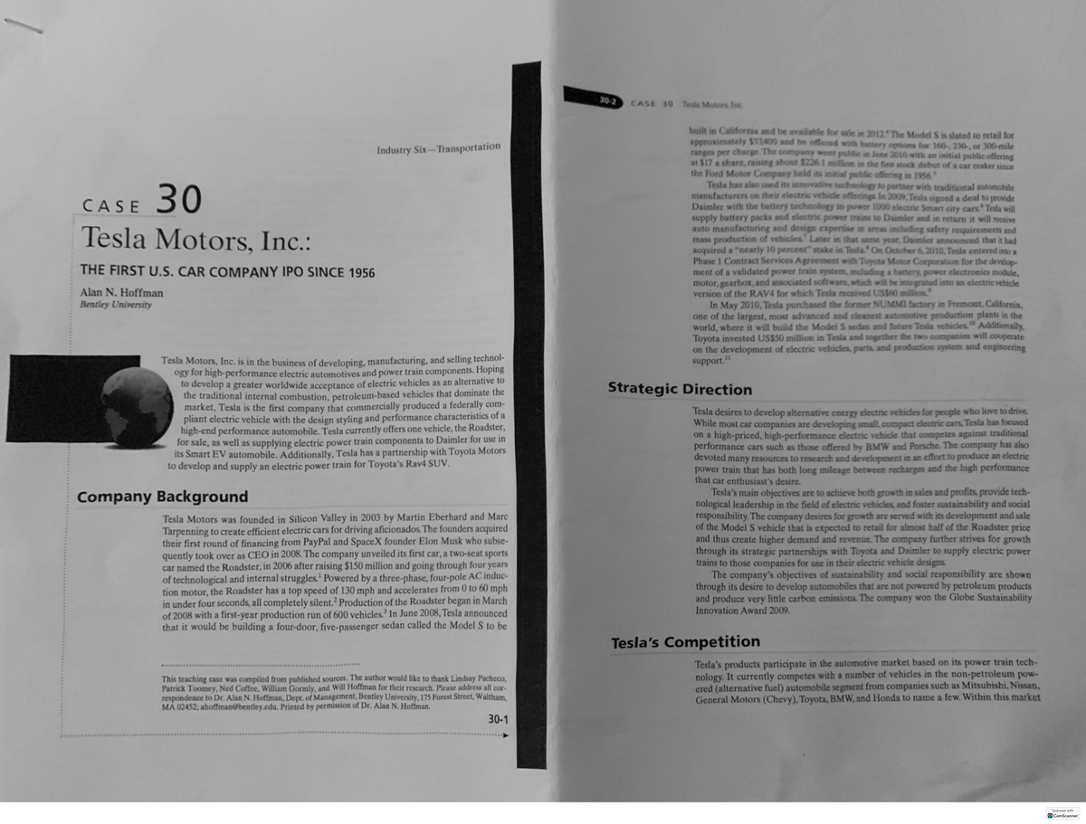 Case study Tesla - CASE 30 Tests Motors Inc built in California and be ...