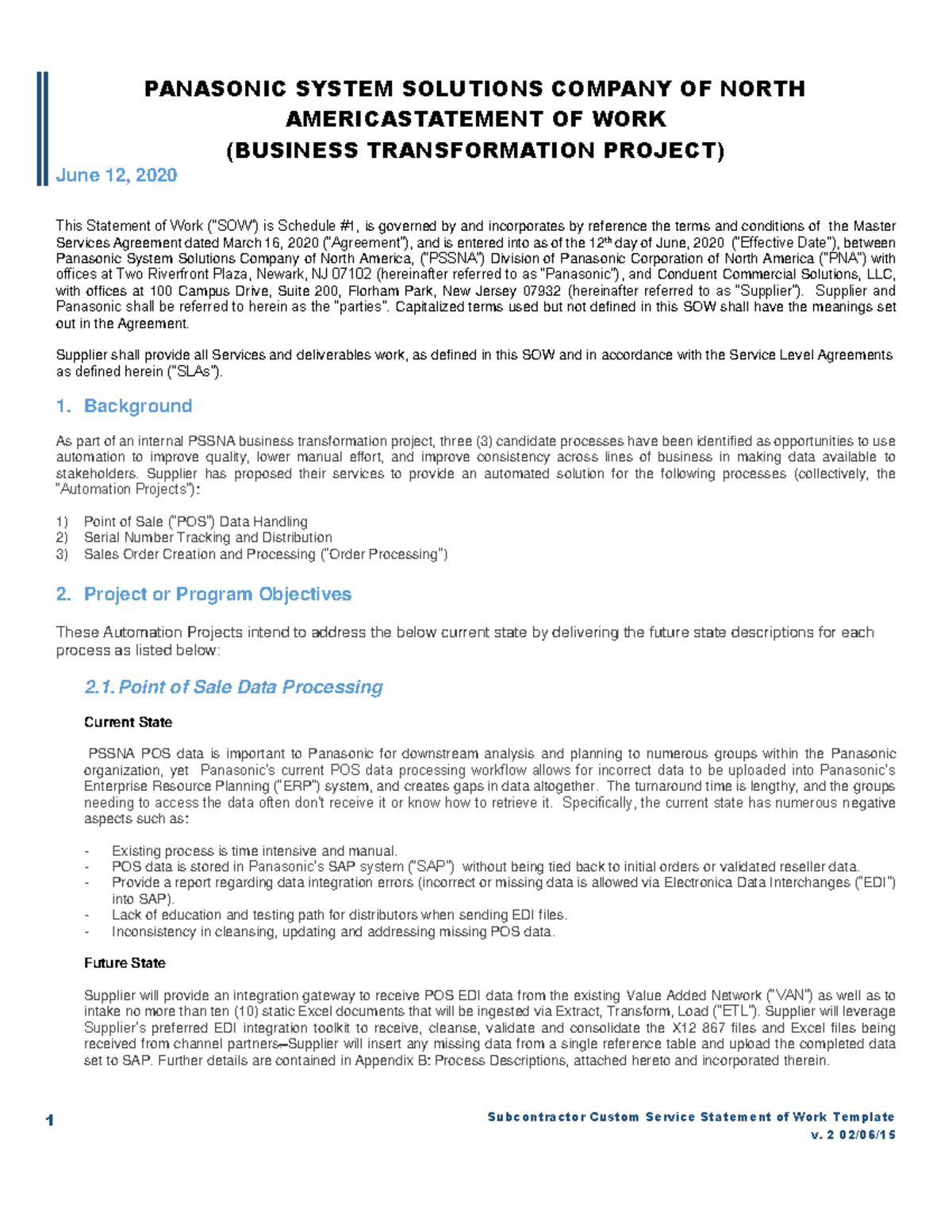RPA implementation project PNA Fully Executed - Subcontractor Custom ...