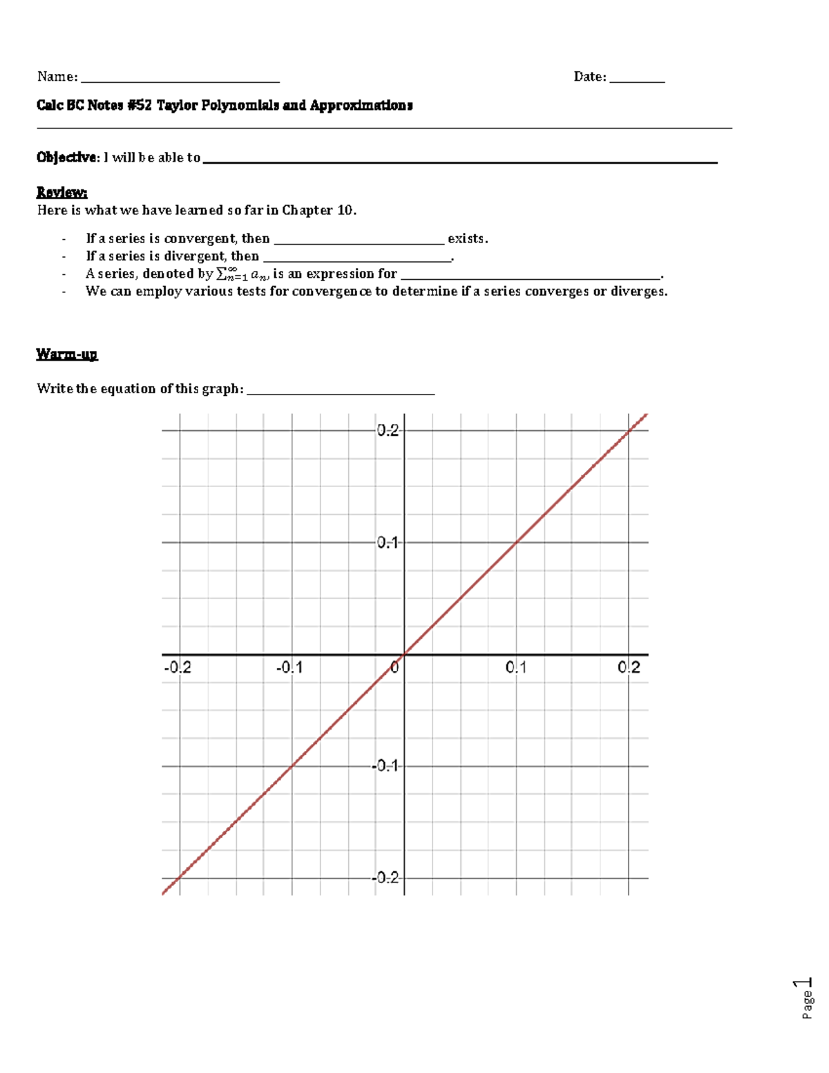 Calc BC Notes #52 Taylor Polynomials and Approx 20-21 - 1 Name